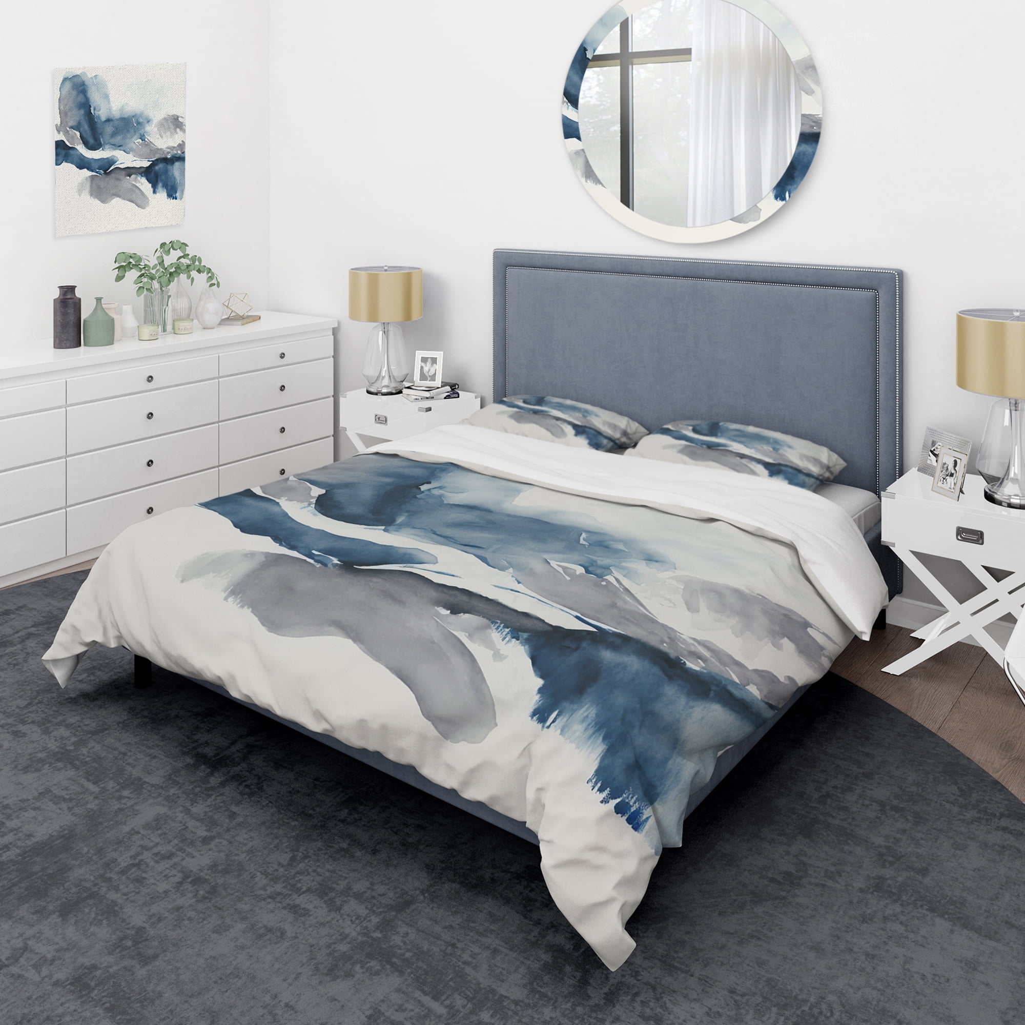 Designart "Among Sapphire Blue Clouds I" Abstract Liquid Ink Bedding ...