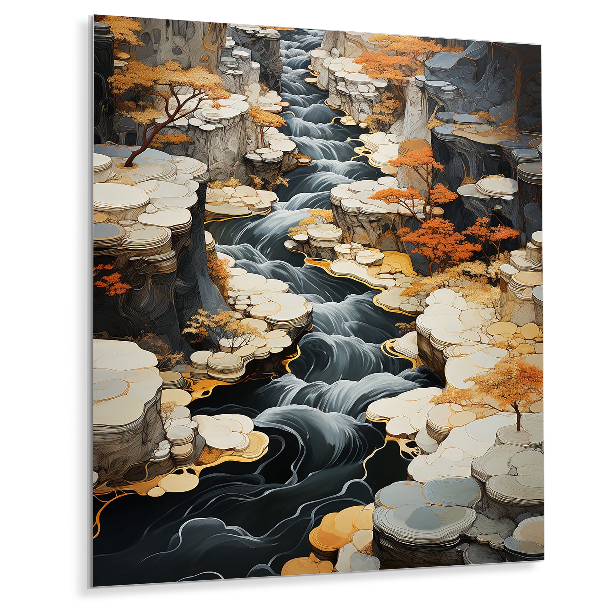Designart "An Abstract Endless Journey of a Waterfall" Landscapes Metal ...