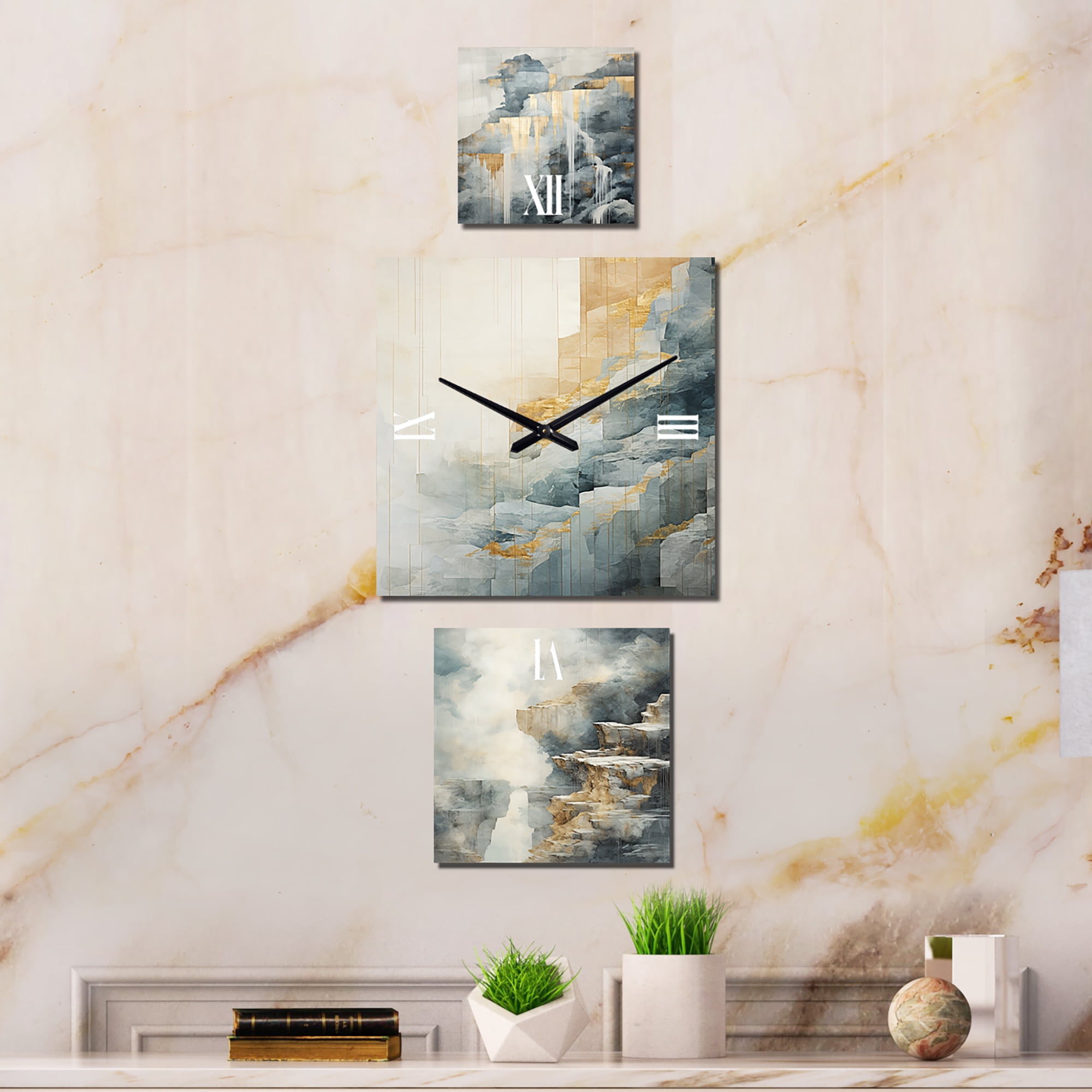 Designart "An Adventure Scene Featuring a Waterfall in Gold and Grey ...