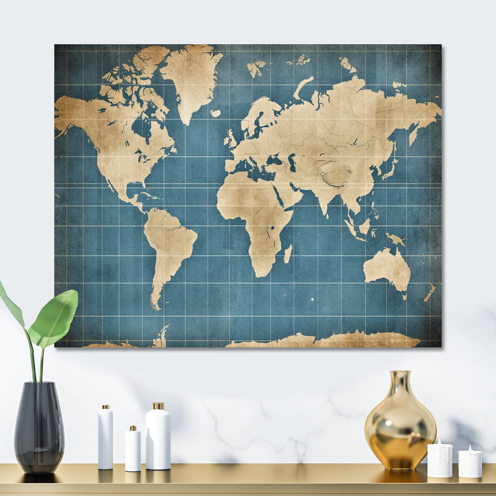 Designart "An Ancient Map of the World V" World Map Metal Wall Decor ...