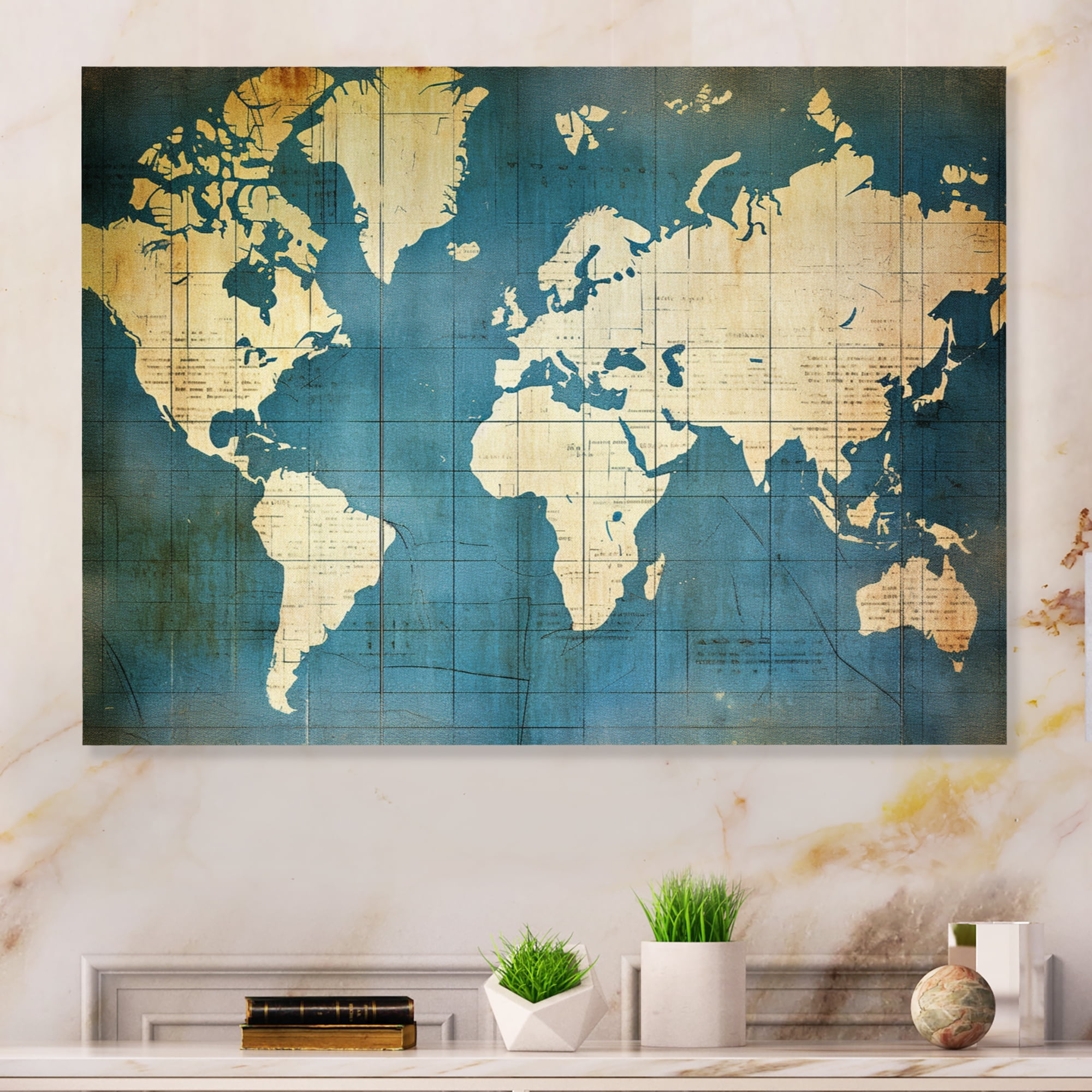 Designart "An Ancient Map of the World VI" World Map Metal Wall Art ...