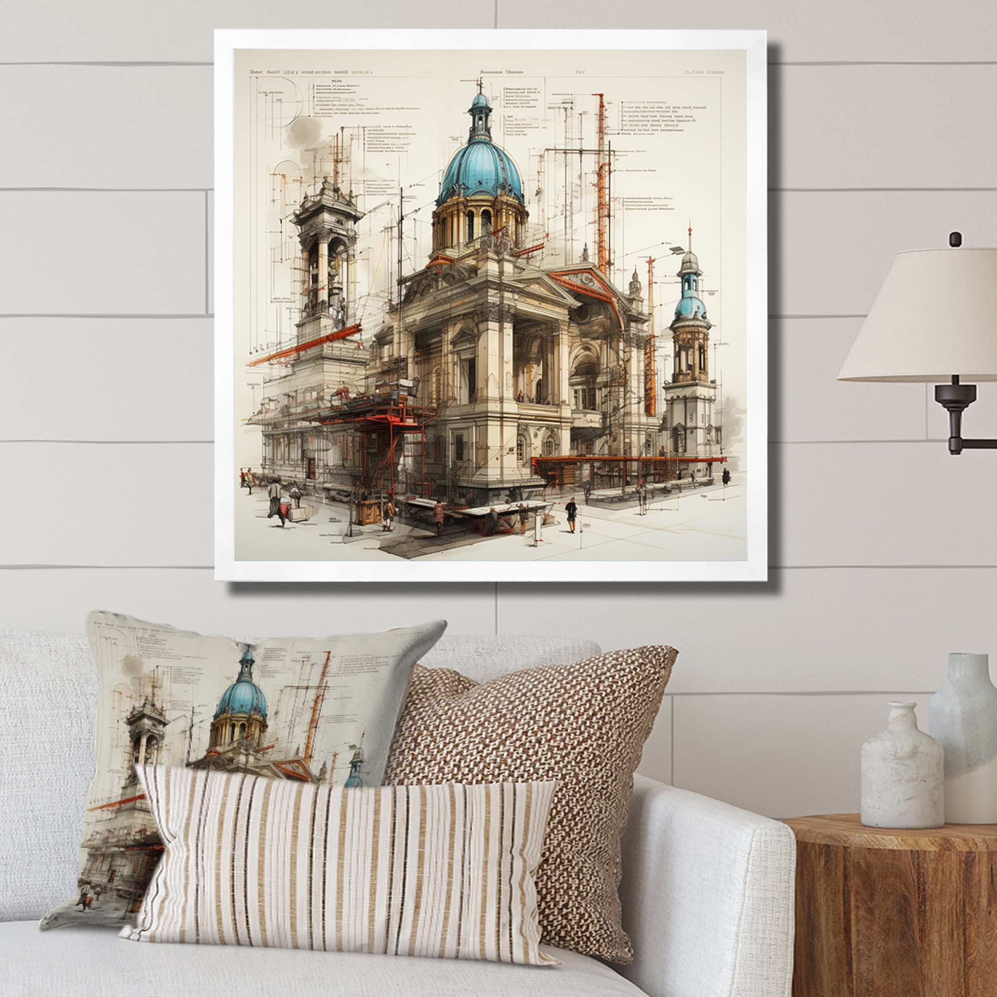 Designart "Analytic Drawing Of A Bank Scene" Banks Picture Framed Wall ...