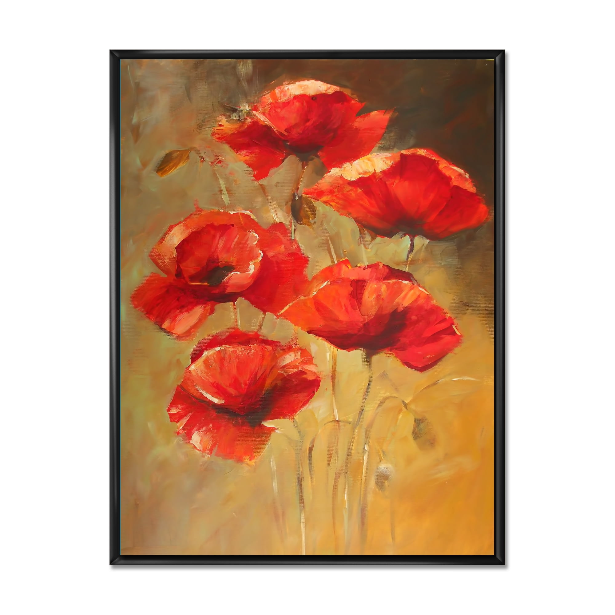 Designart 'Ancient Blooming Poppies II' Traditional Framed Canvas Wall ...