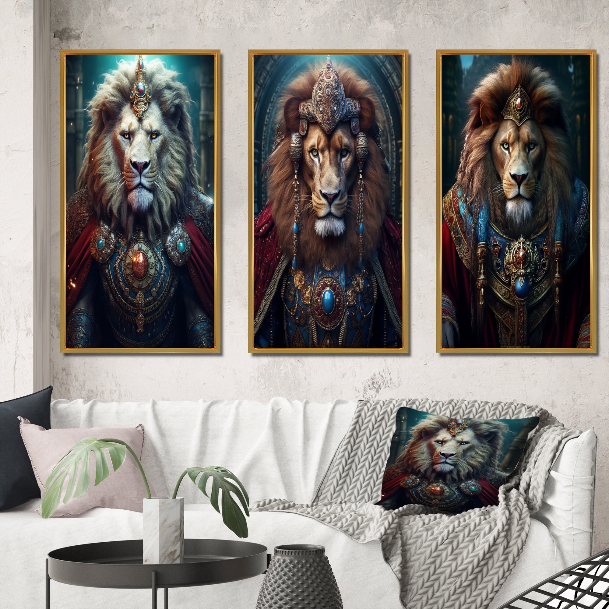 Designart "Ancient King Majestic Lion Portrait II" Animals Lion Framed ...