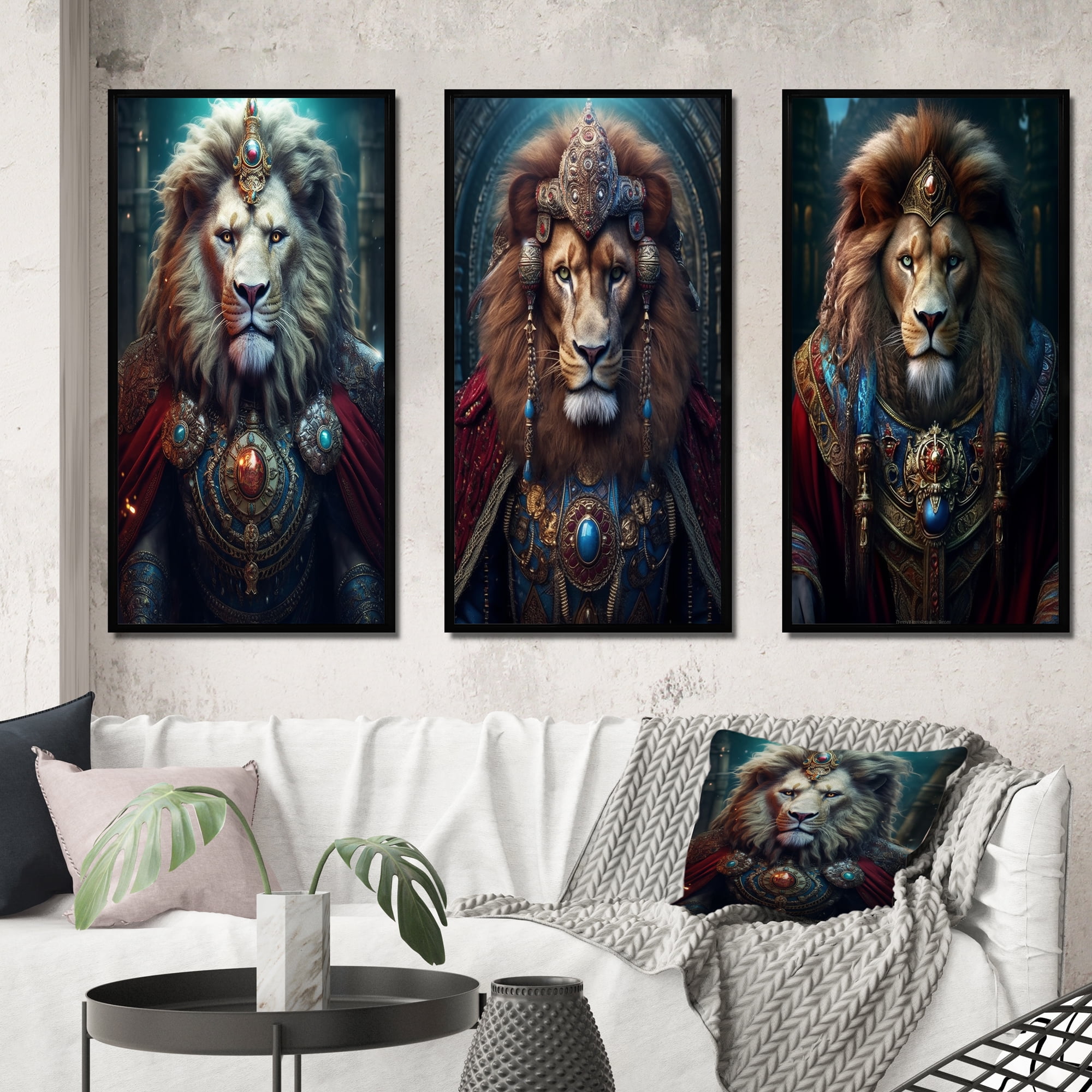Designart "Ancient King Majestic Lion Portrait II" Animals Lion Framed ...