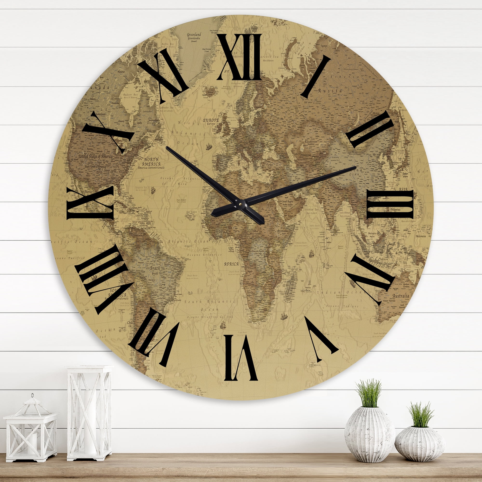 Designart Ancient Map Of The World Wall Clock - Aluminium Grade Sheet ...