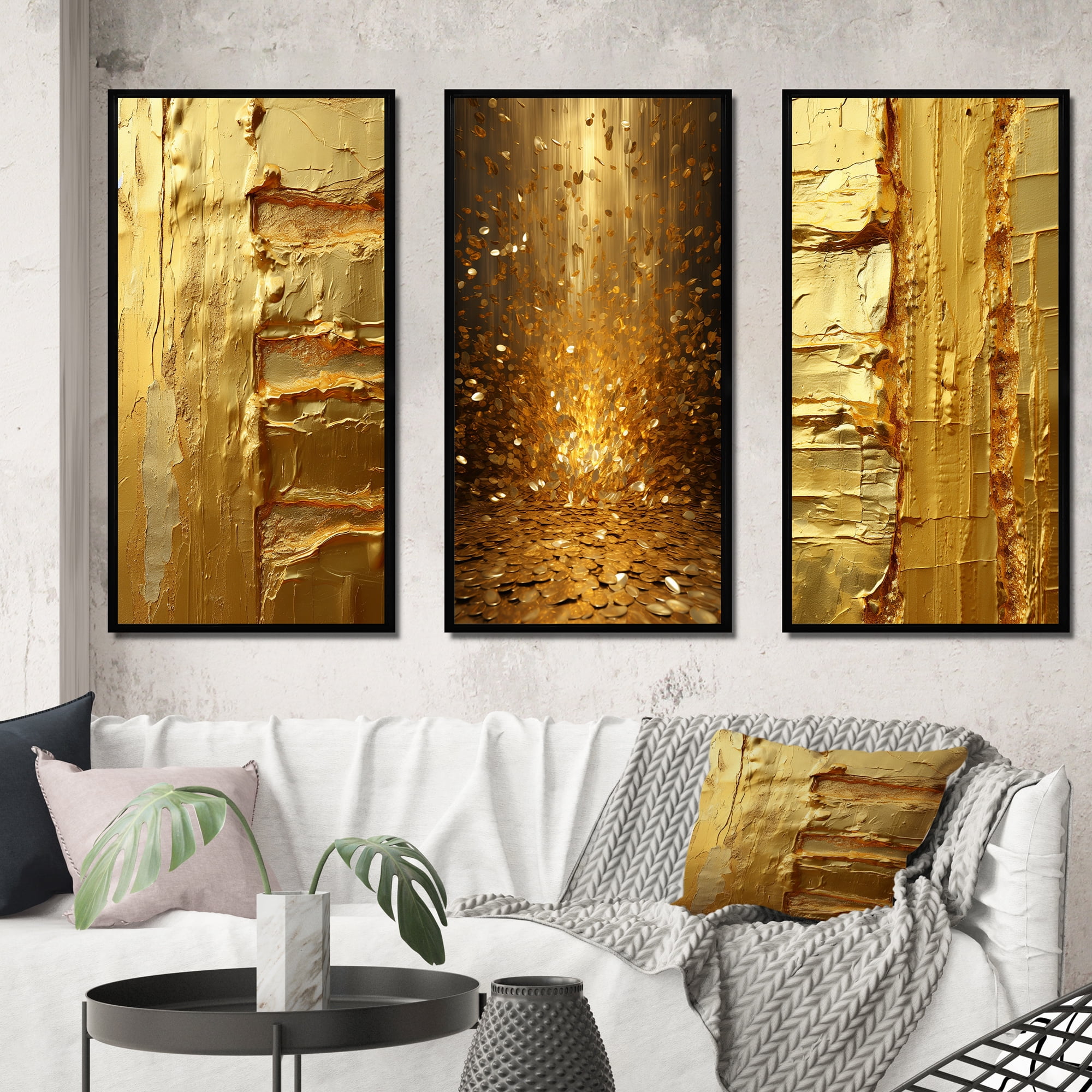 Designart "Ancient Opulence Retro Abstract Gold IV" Abstract Painting ...