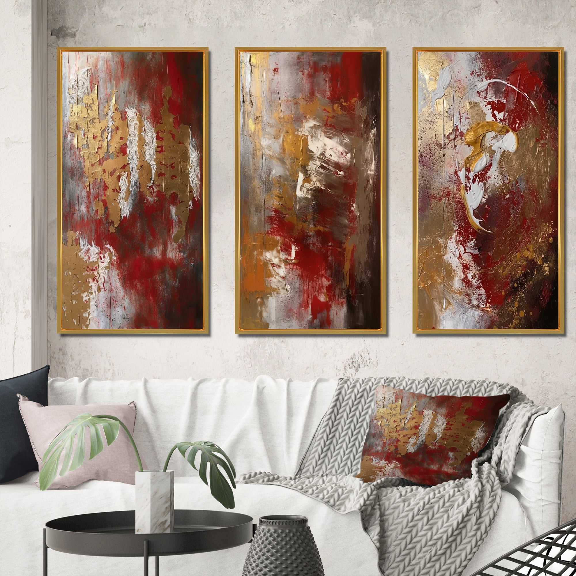 Designart "Ancient Revelations Gold and Red Abstract V" Abstract ...