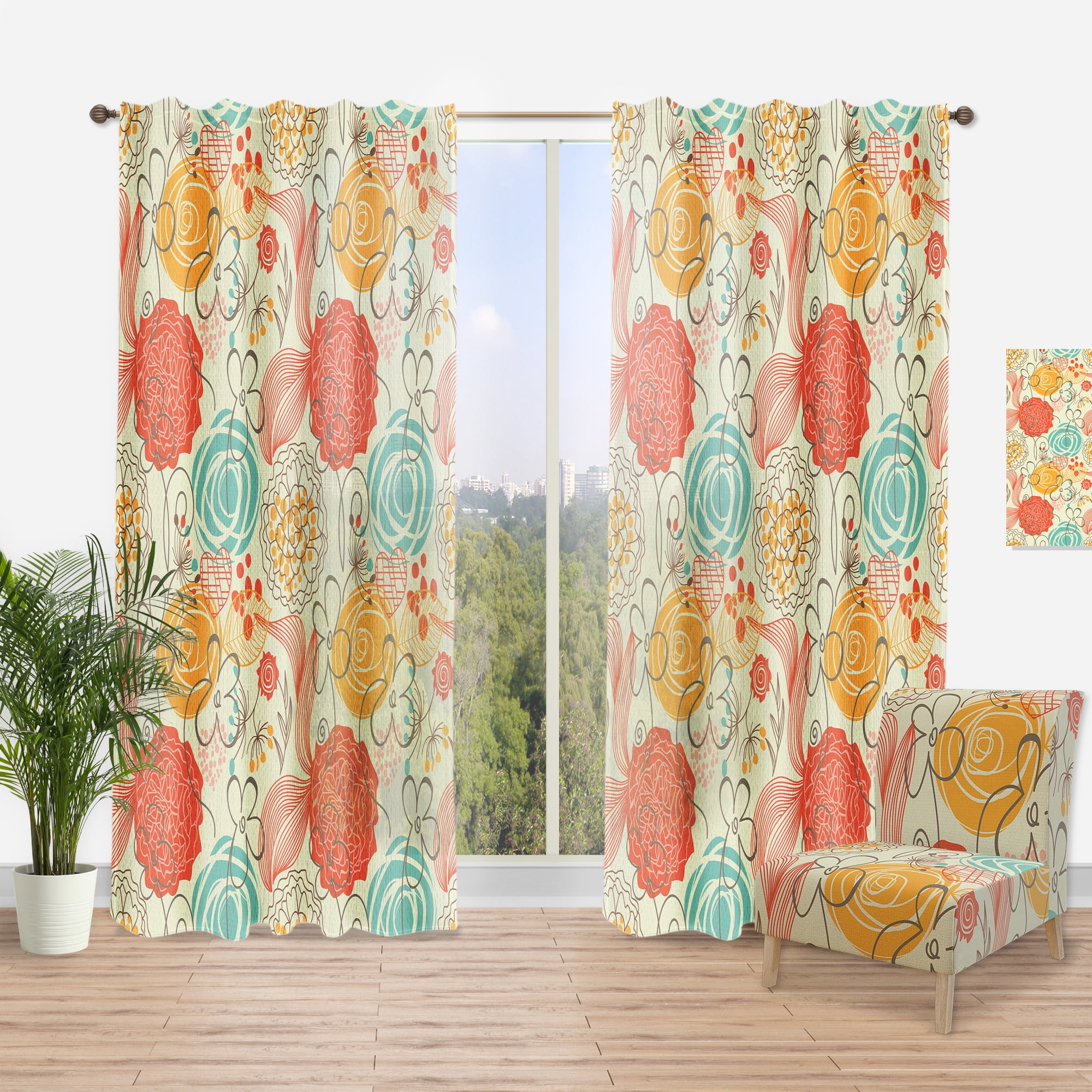 Designart 'Antique Flowers VI' Bohemian & Eclectic Curtain Panel ...