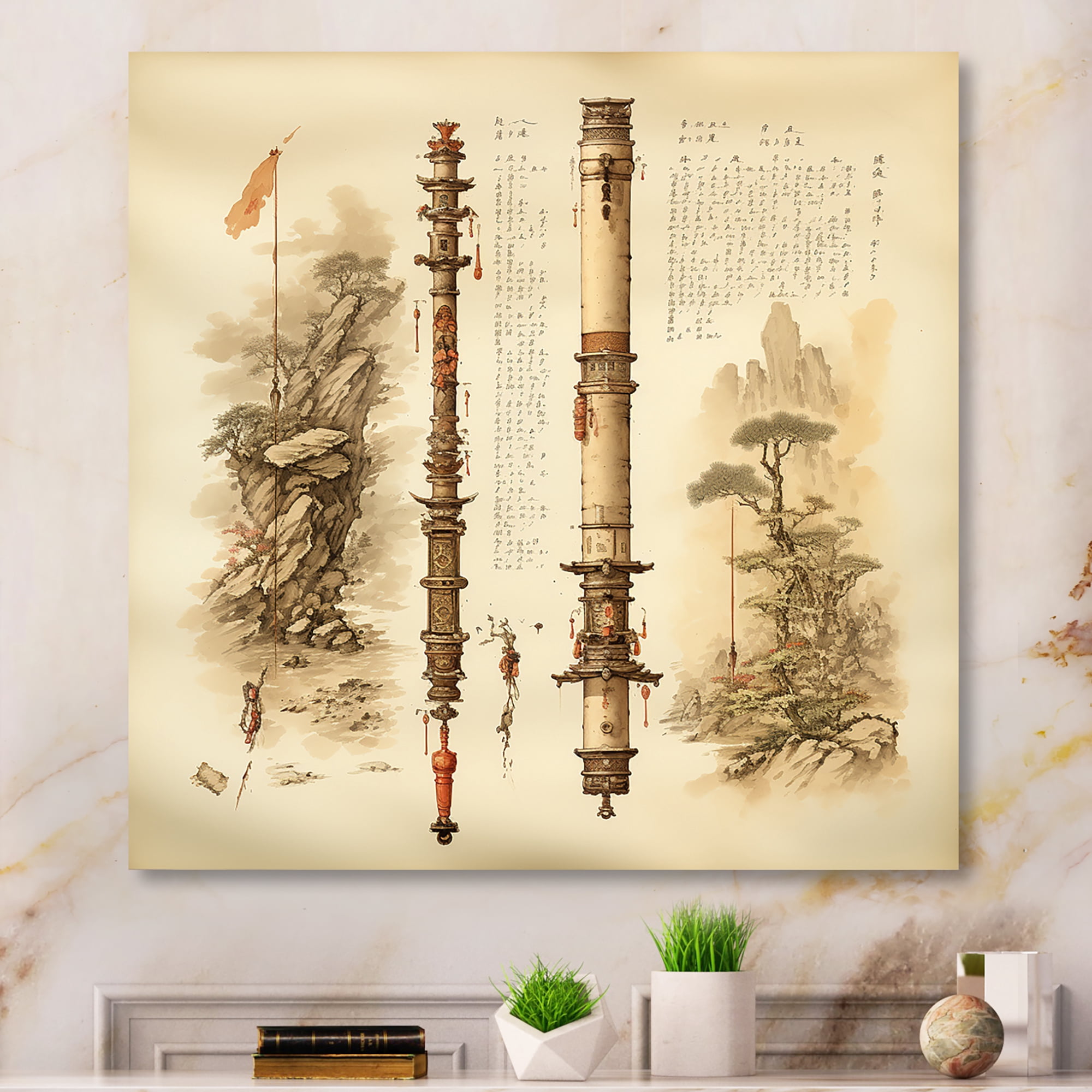 Designart "Antiquity of Chinese Scrolls III" People Wall Art - Global ...