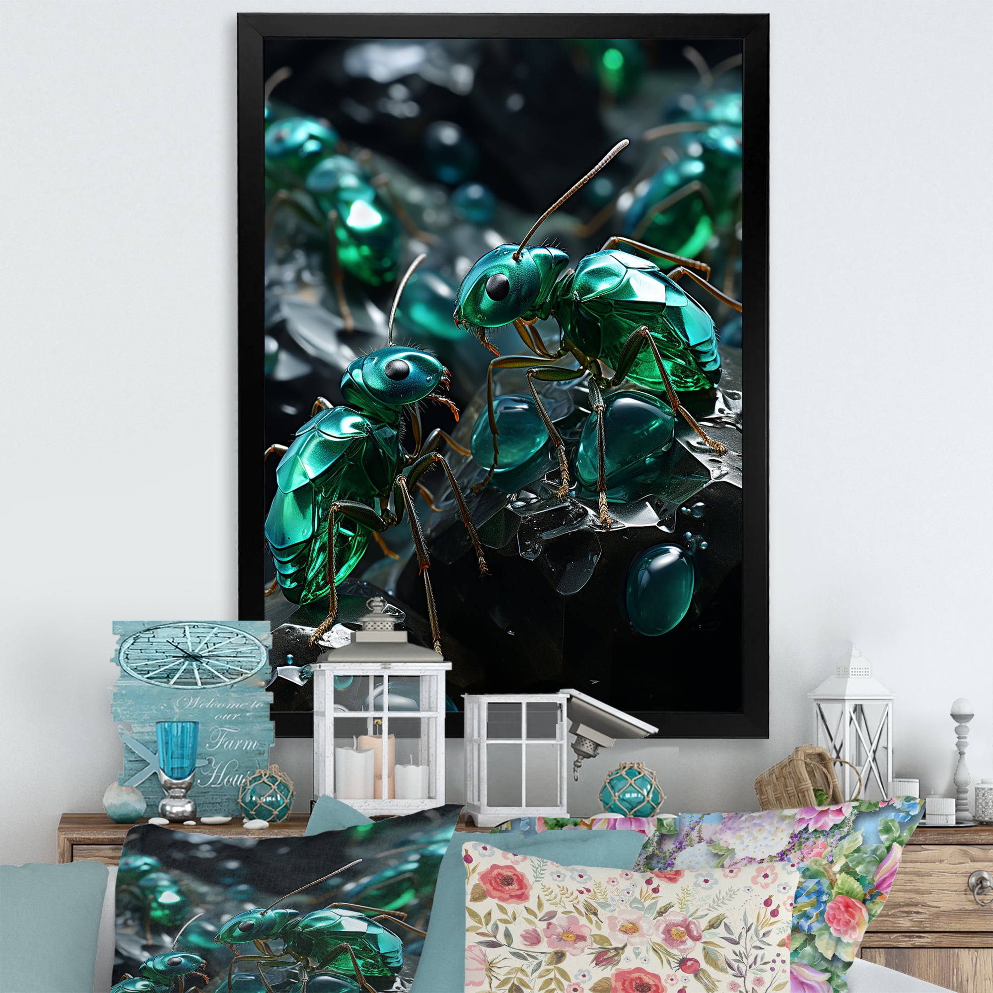 Designart "Ants In Emerald Exploration" Animals Ant Picture Framed Wall ...