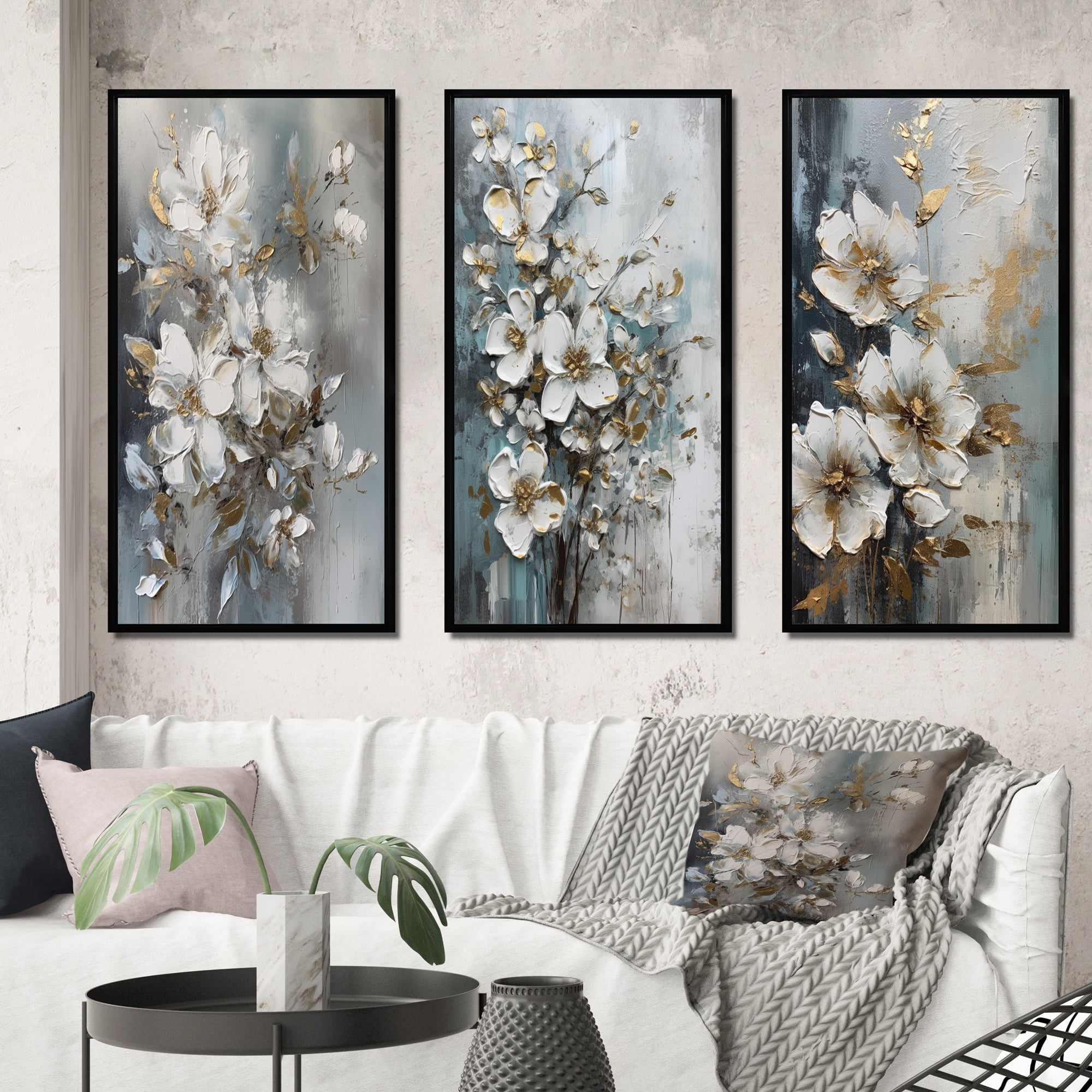 Designart "Apple Tree Symphony White Gold III" Floral Apple Tree Framed ...