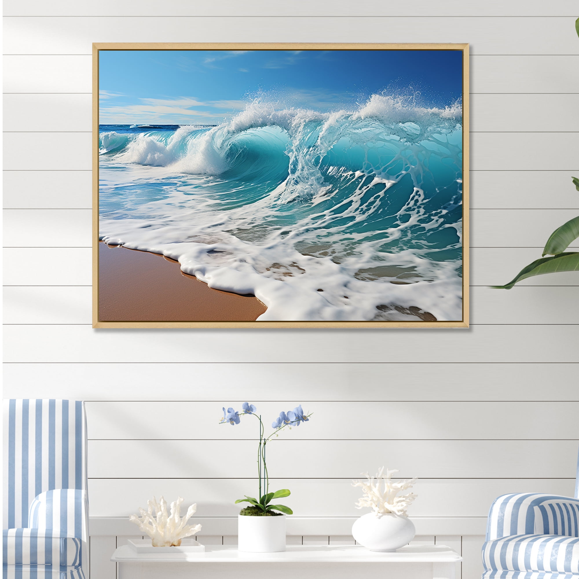 Designart "Aqua Force Of The Sea Surge I" Coastal Floater Framed Wall ...