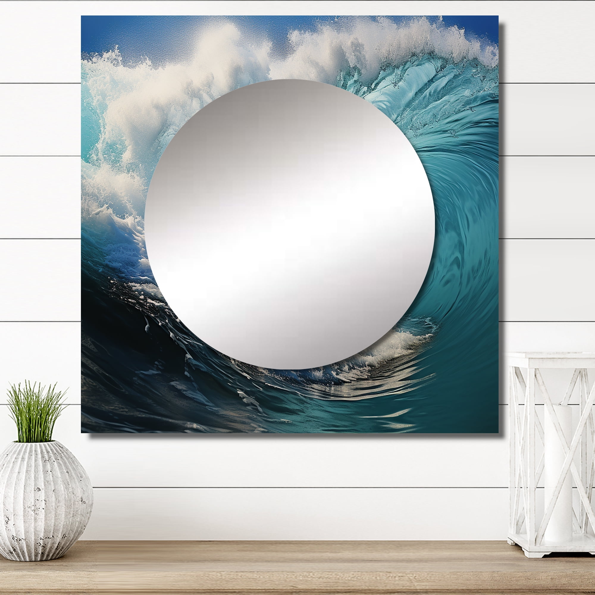 Designart "Aqua Marine Ocean'S Might Revealed I" coastal Square Mirror ...