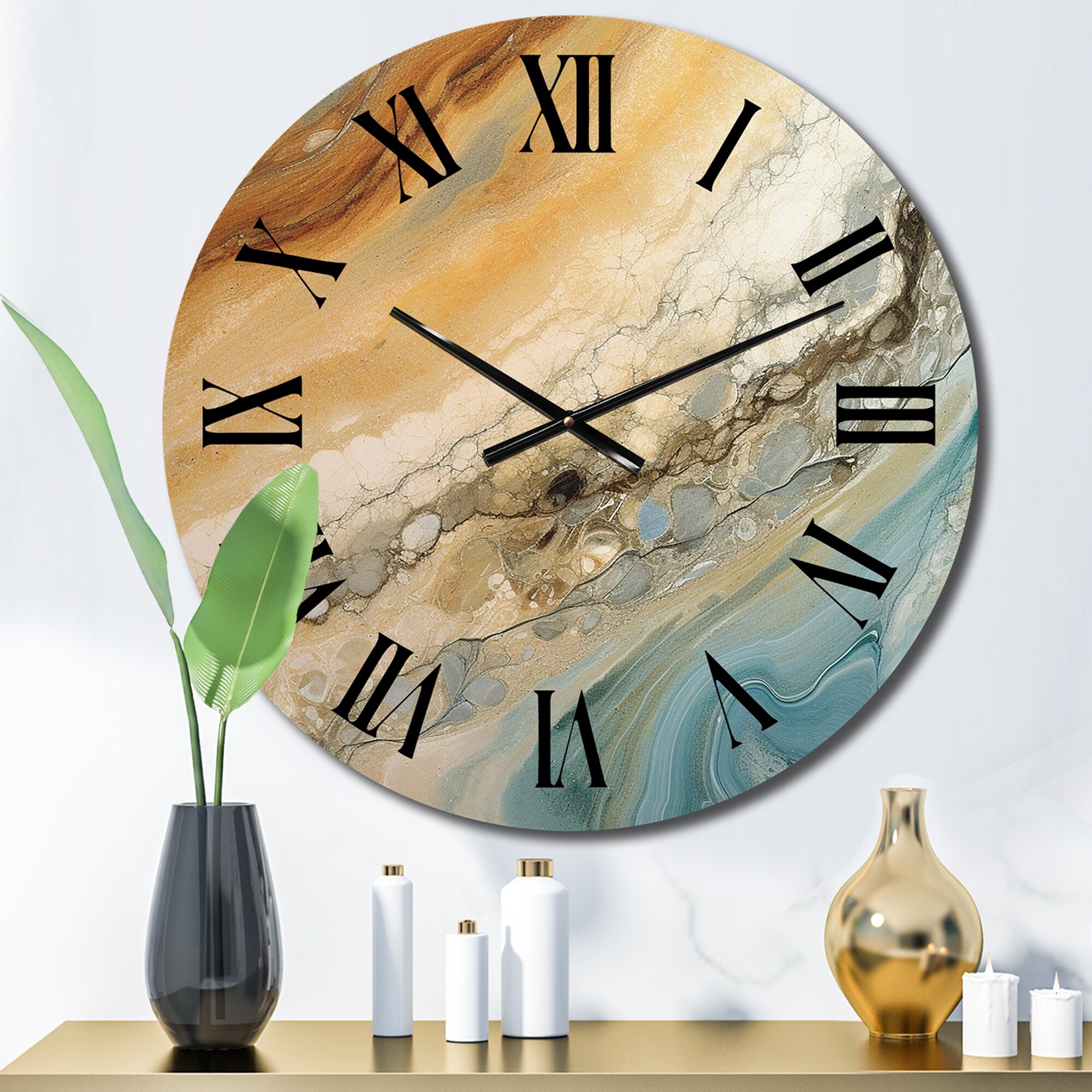 Designart "Aqua Symphony Beige Blue Harmony" Abstract Oversized Wall ...