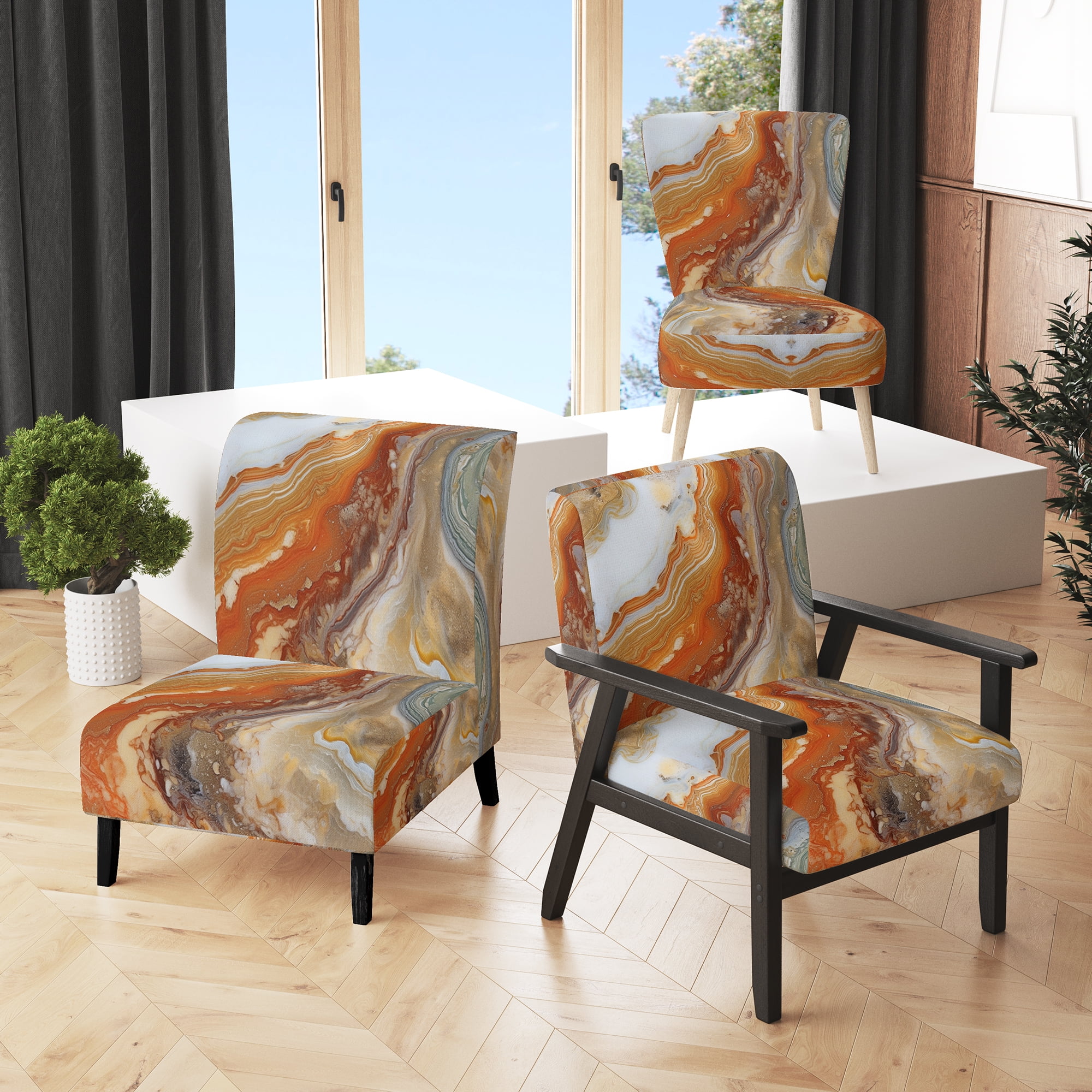 Designart "Aqua Symphony Orange Beige Elegance" Orange Abstract ...