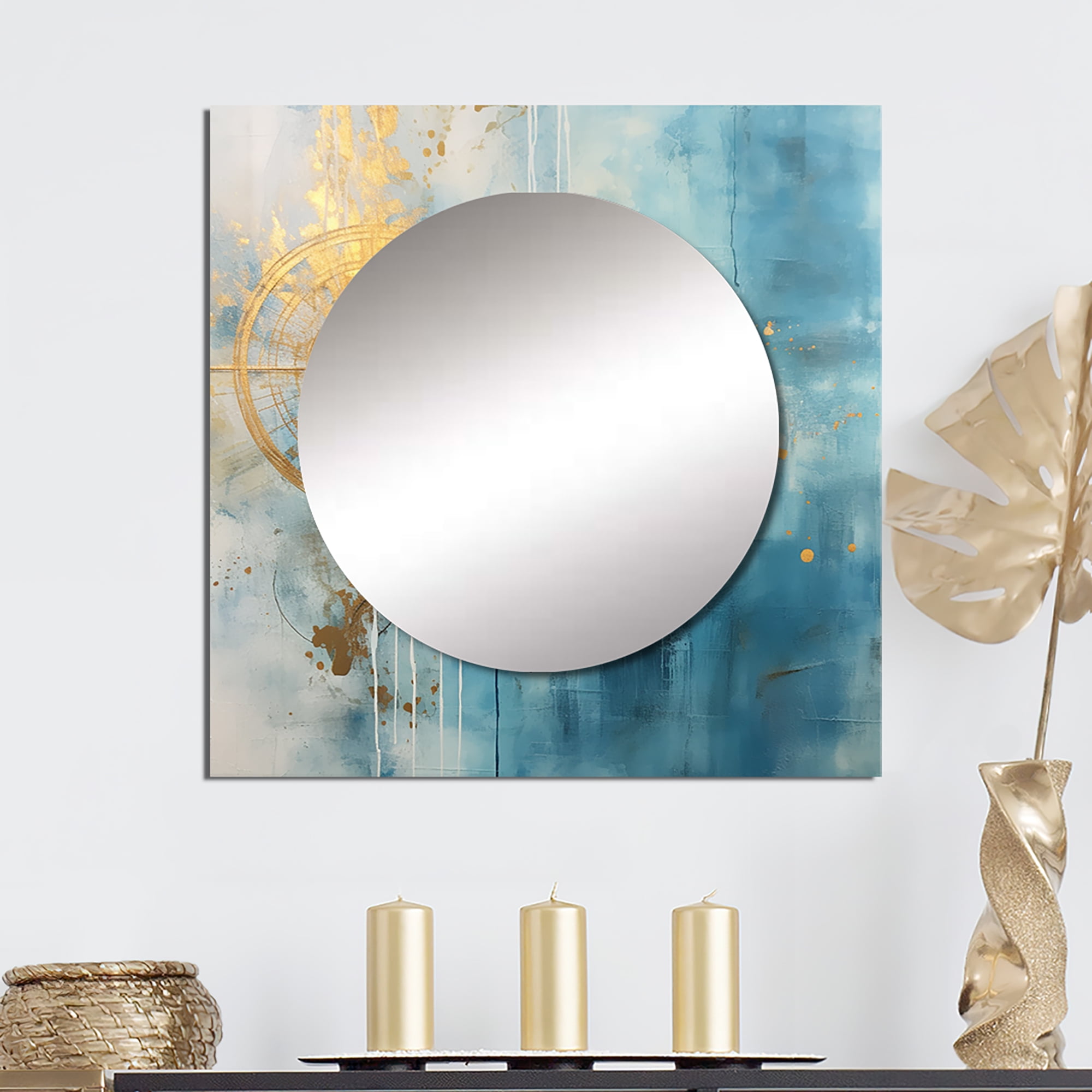 Designart "Aquamarine Circular Sensitivity Gold Aquarelle I" Abstract ...
