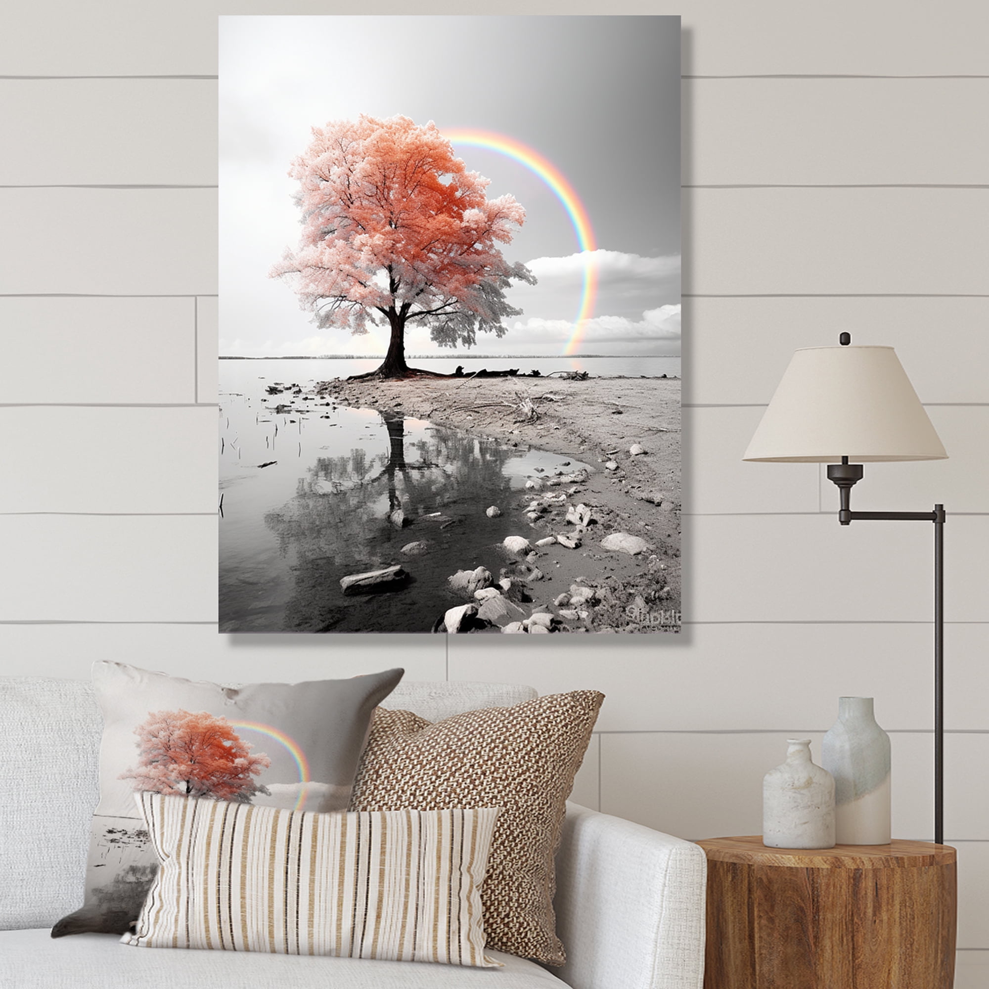 Designart "Arc Over Pink Tree Rainbow" Floral Canvas Wall Art - Walmart.com