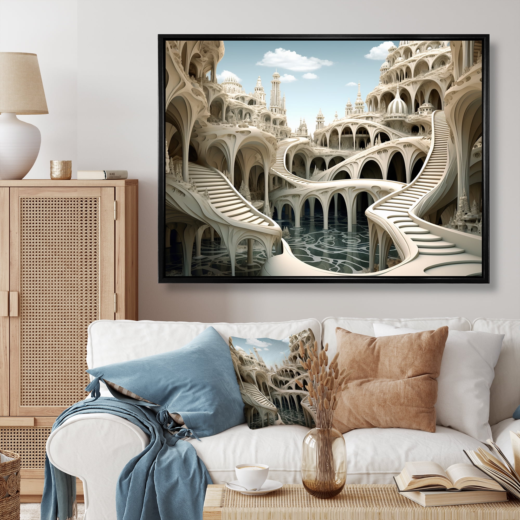 Designart "Architectural Fantasia Surreal Fractal V" Landscapes Framed ...