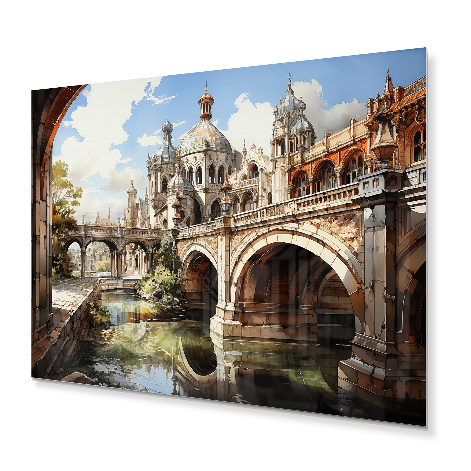 Designart "Architectural Marvel Beige Bridge" Architecture Metal Wall ...