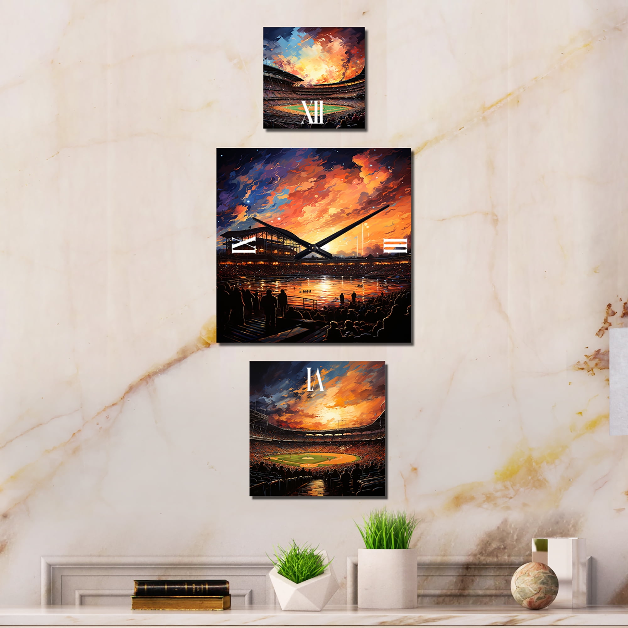 Designart "Arena of Triumph" Stadiums Oversized Wall Clock - Set Of 3 ...