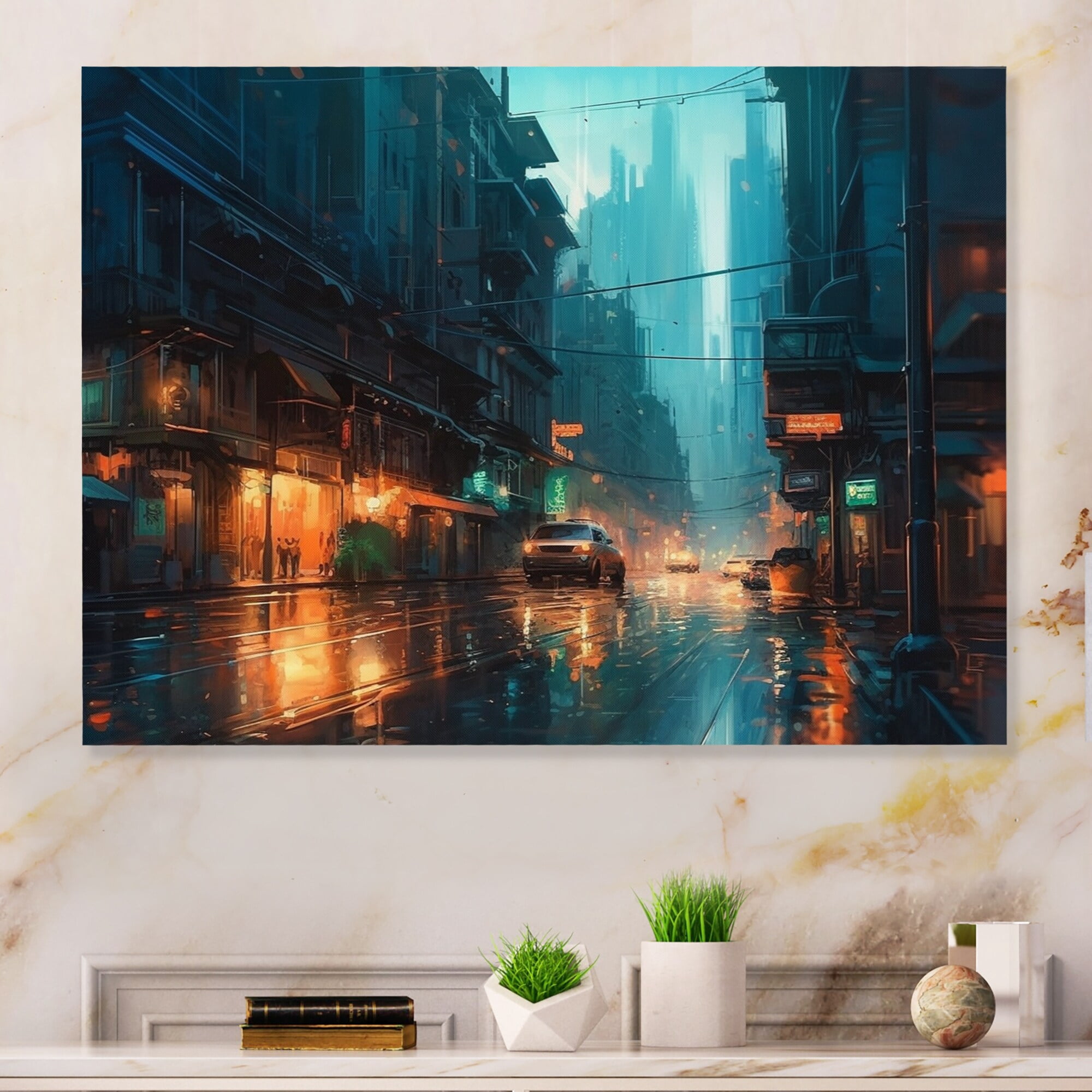 Designart "Art Deco Cityscapes Unveiled Blue And Yellow II" City Art ...