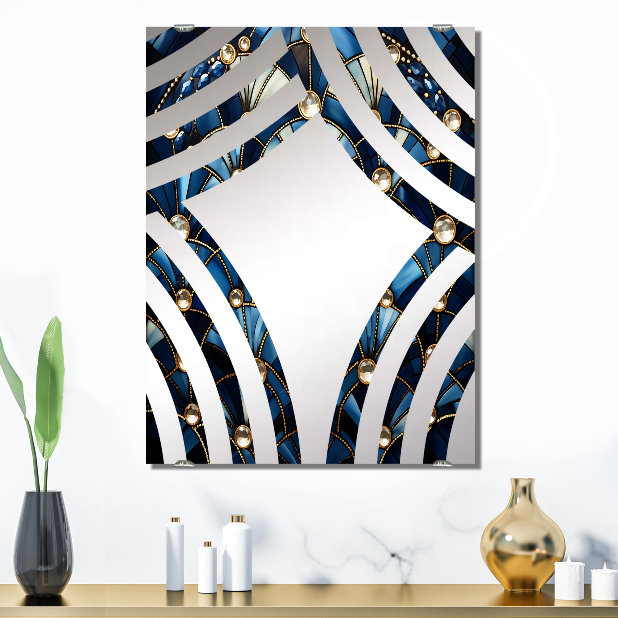 Designart "Art Deco Elegance in Blue and Gold Tiles II" Abstract ...