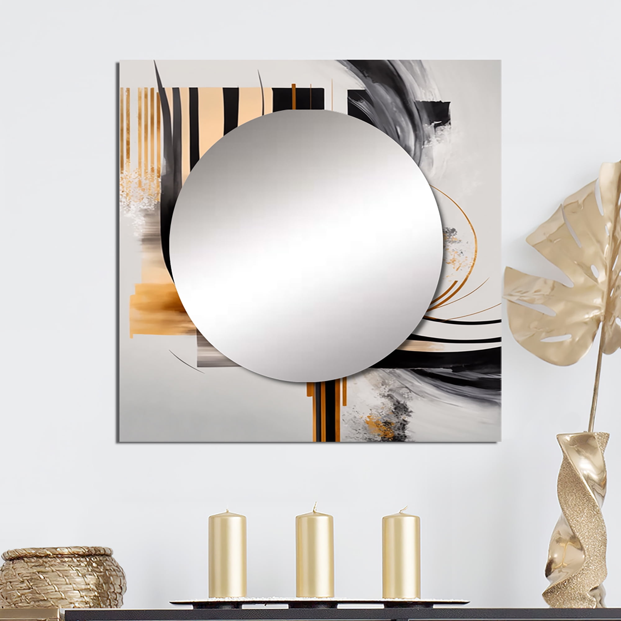 Designart "Art Deco with a Golden Touch III" Abstract Square Mirror For ...