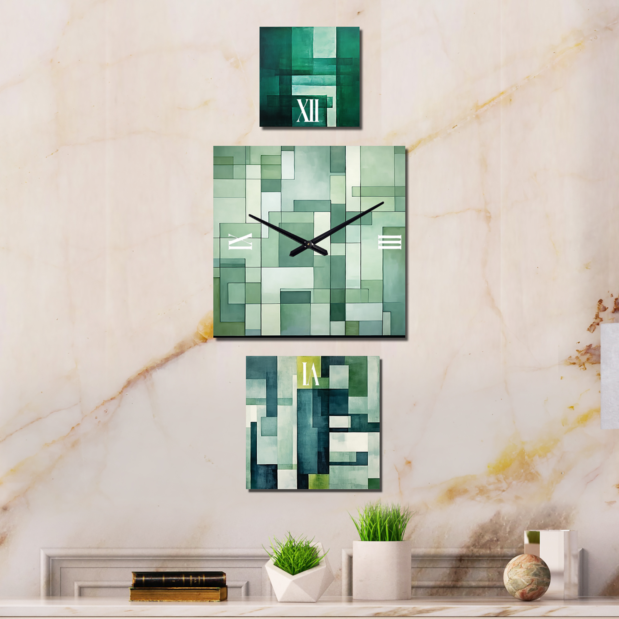 Designart "Art Deco in Green Cubic Lines" Abstract Shapes Oversized ...
