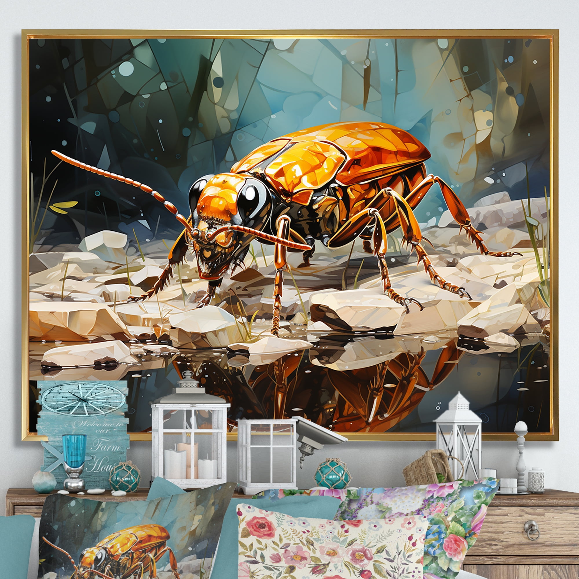 Designart "Art Deco-Styled Forager Ant In Gold" Animals Ant Floater ...
