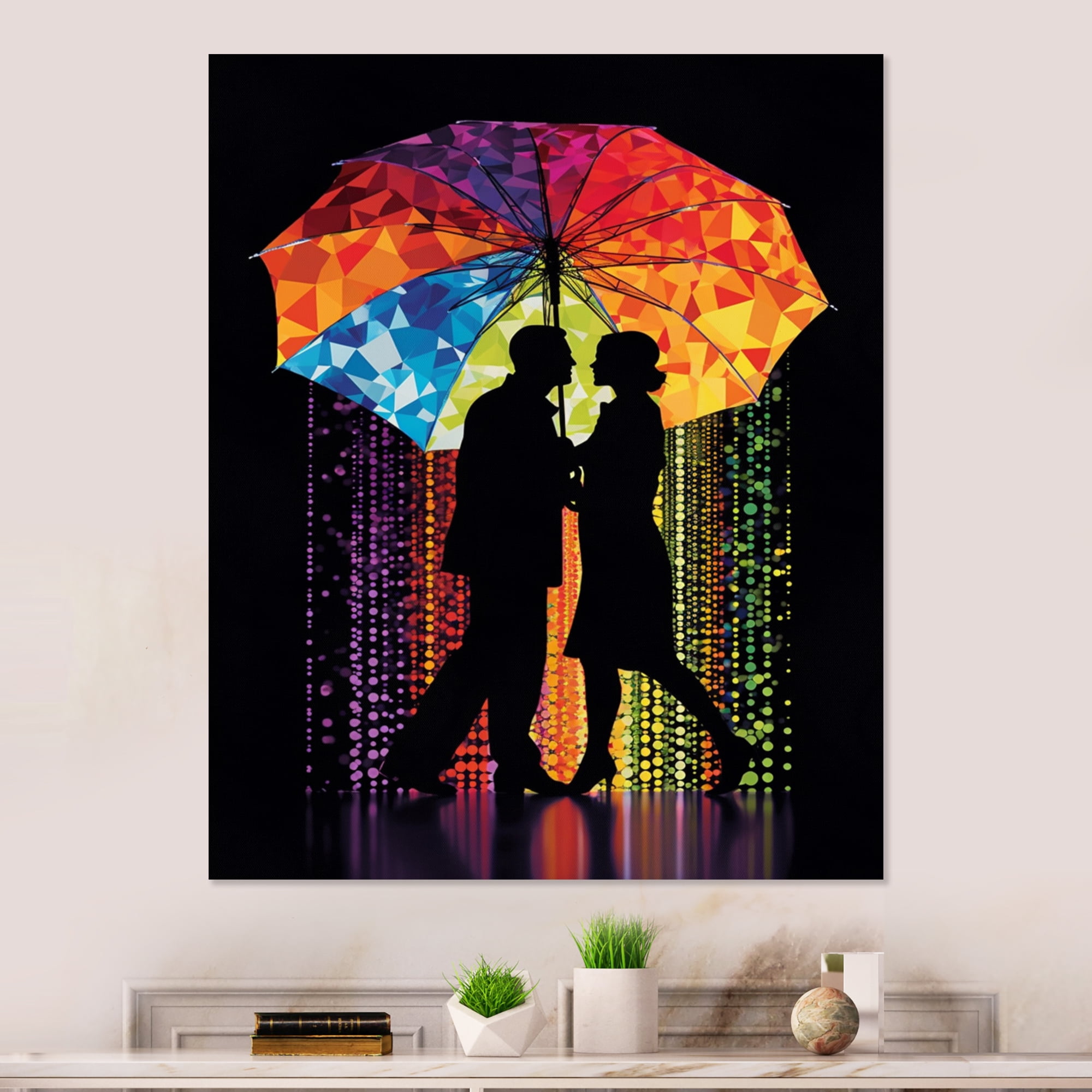 Designart "Artful Romance Couple Under Rain Wet Kiss" Couple Metal Art ...