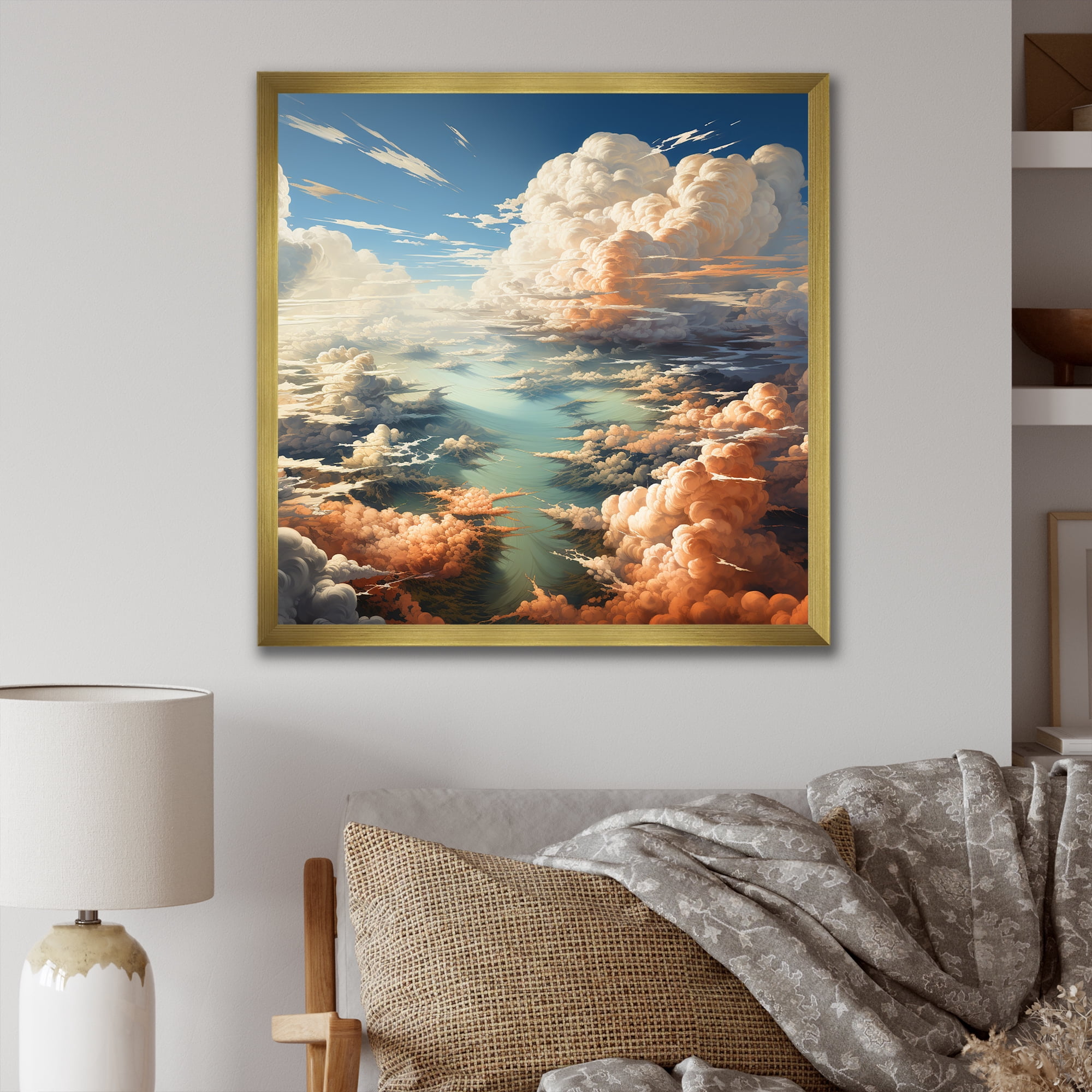 Designart "Artful Sky View of Clouds III" Landscapes Framed Wall Art ...