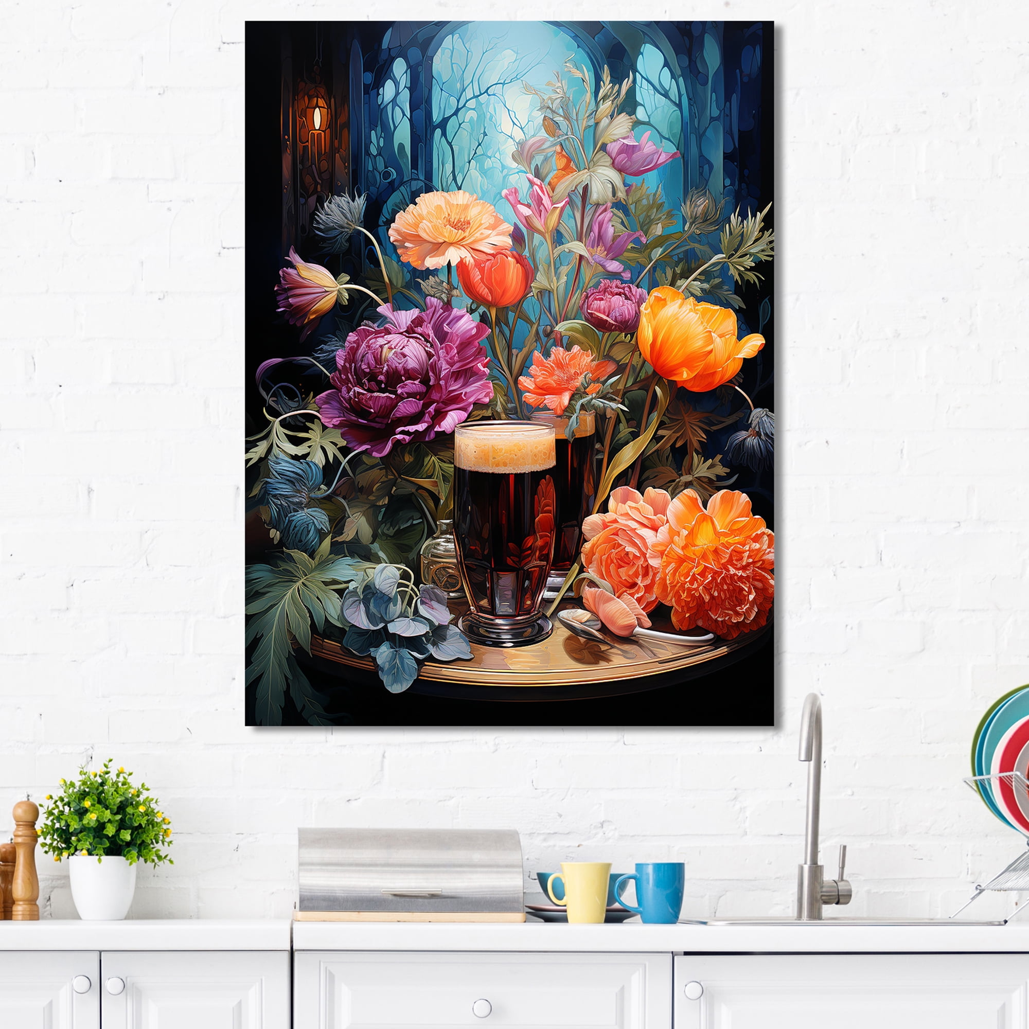 Designart "Artisanal Blend With Floral Backdrop" Beer Wall Art Living ...