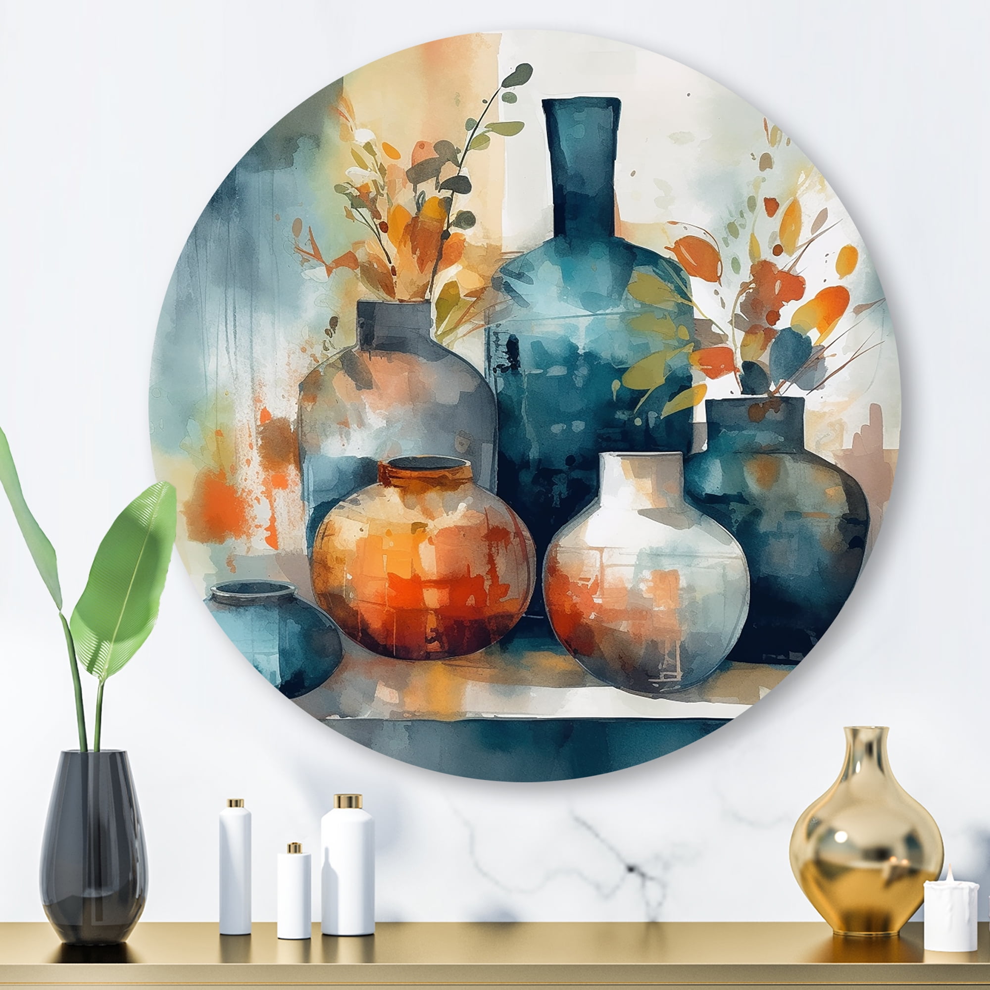 Designart "Artisanal Boho Pottery Blue And Orange I" Boho Pottery Metal ...