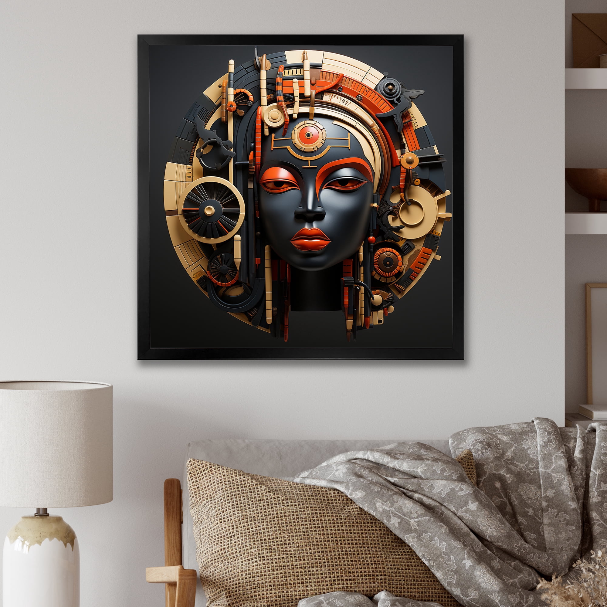Designart "Artistic African Mask in Gold and Red" People Framed Wall ...