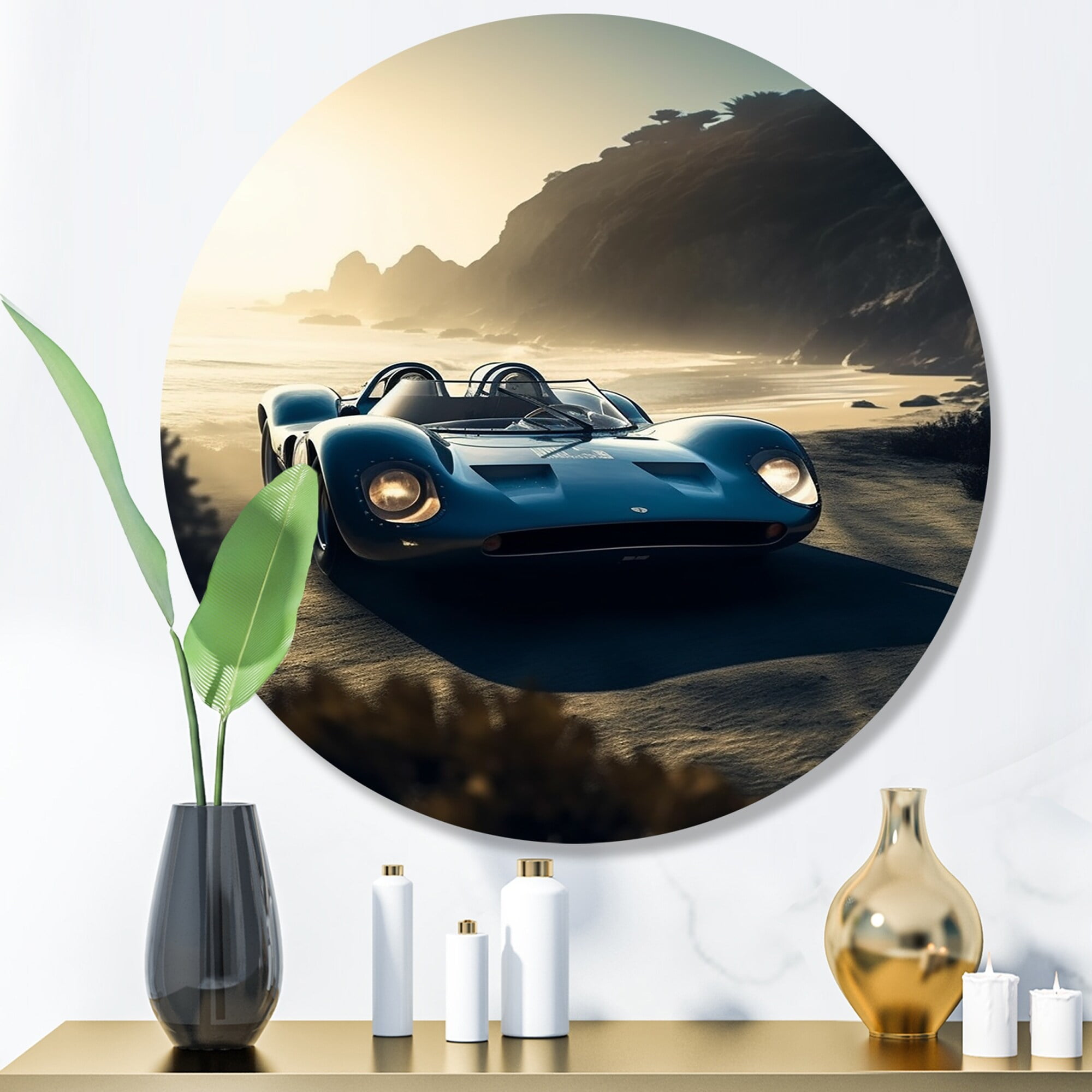 Designart "Artistic Homage to Retro Cars in Blue and Grey" Retro Car ...