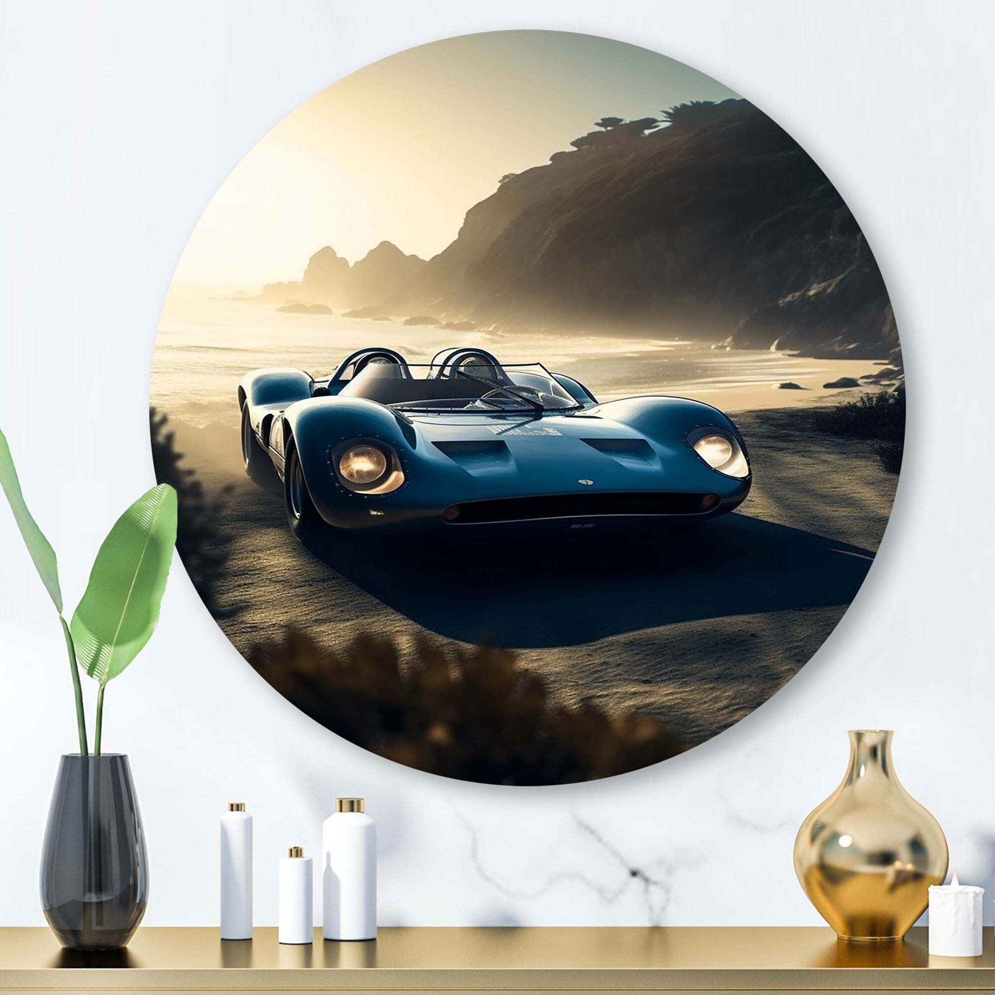 Designart "Artistic Homage to Retro Cars in Blue and Grey" Retro Car ...