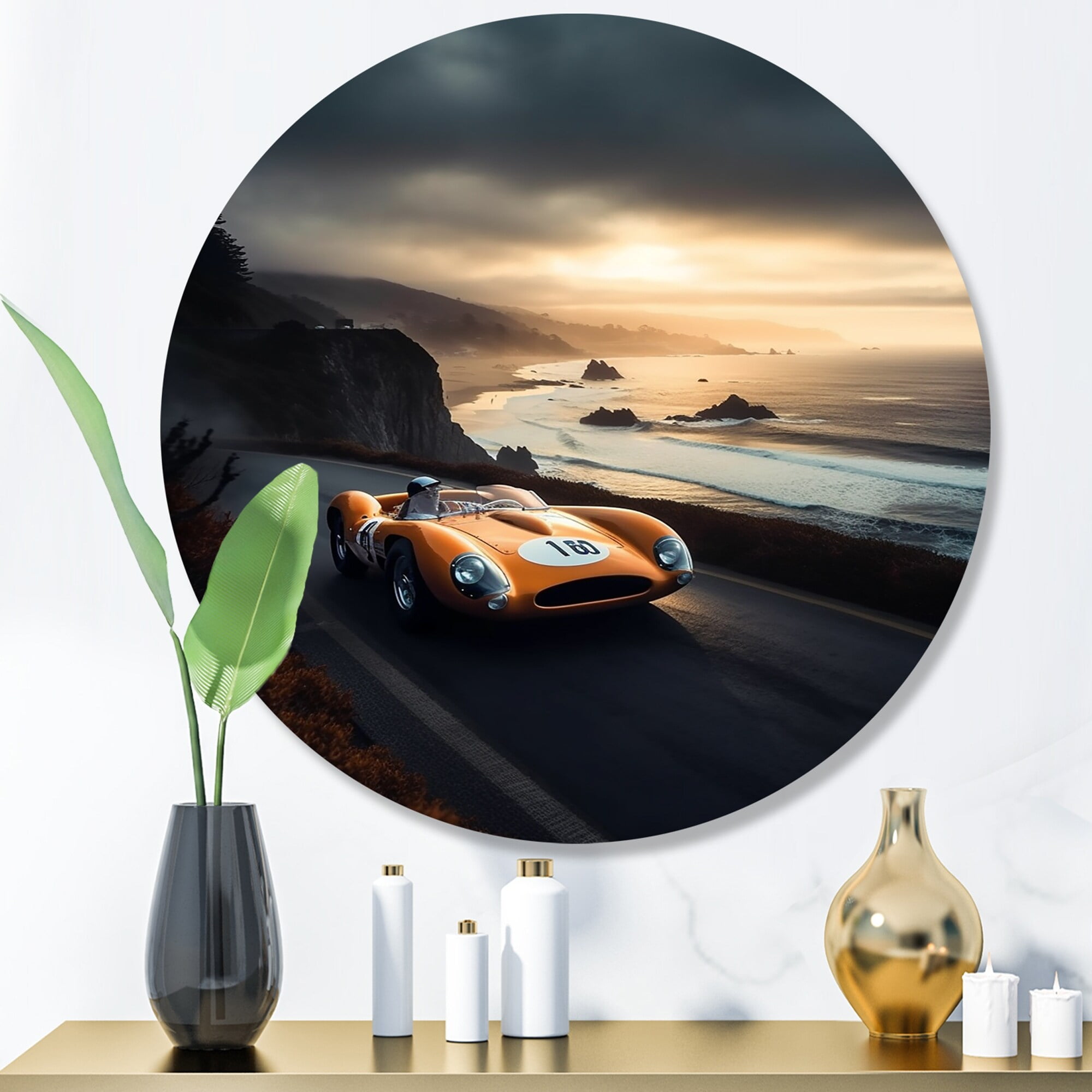 Designart "Artistic Homage to Retro Cars in Orange and Black" Retro Car ...