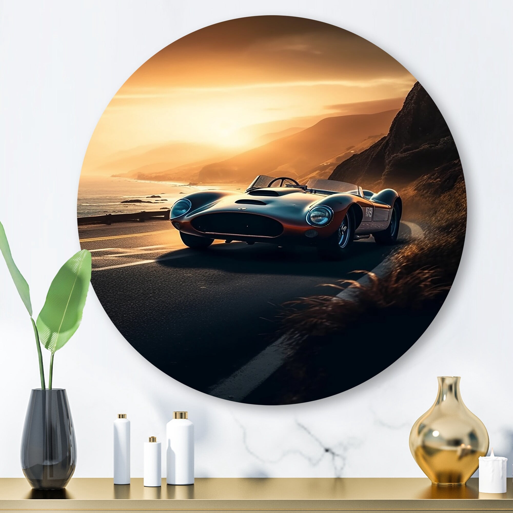 Designart "Artistic Homage to Retro Cars in Yellow and Black" Retro Car ...