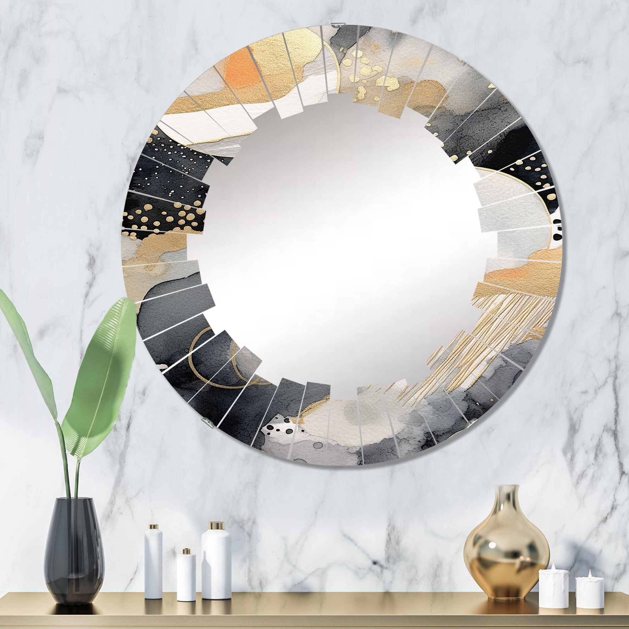Designart "Artistic Pastel Abstract With Blue Black & Gold Spots V III ...