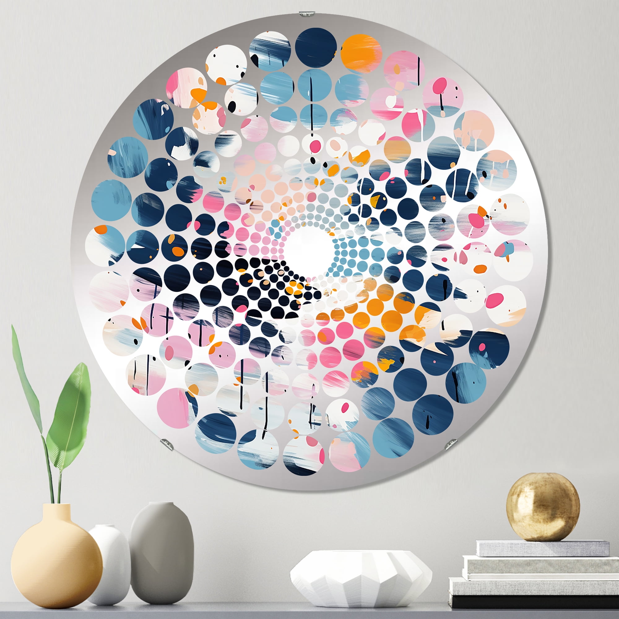 Designart "Artistic Stroke Medley III" Abstract Radial Dot Round Wall ...
