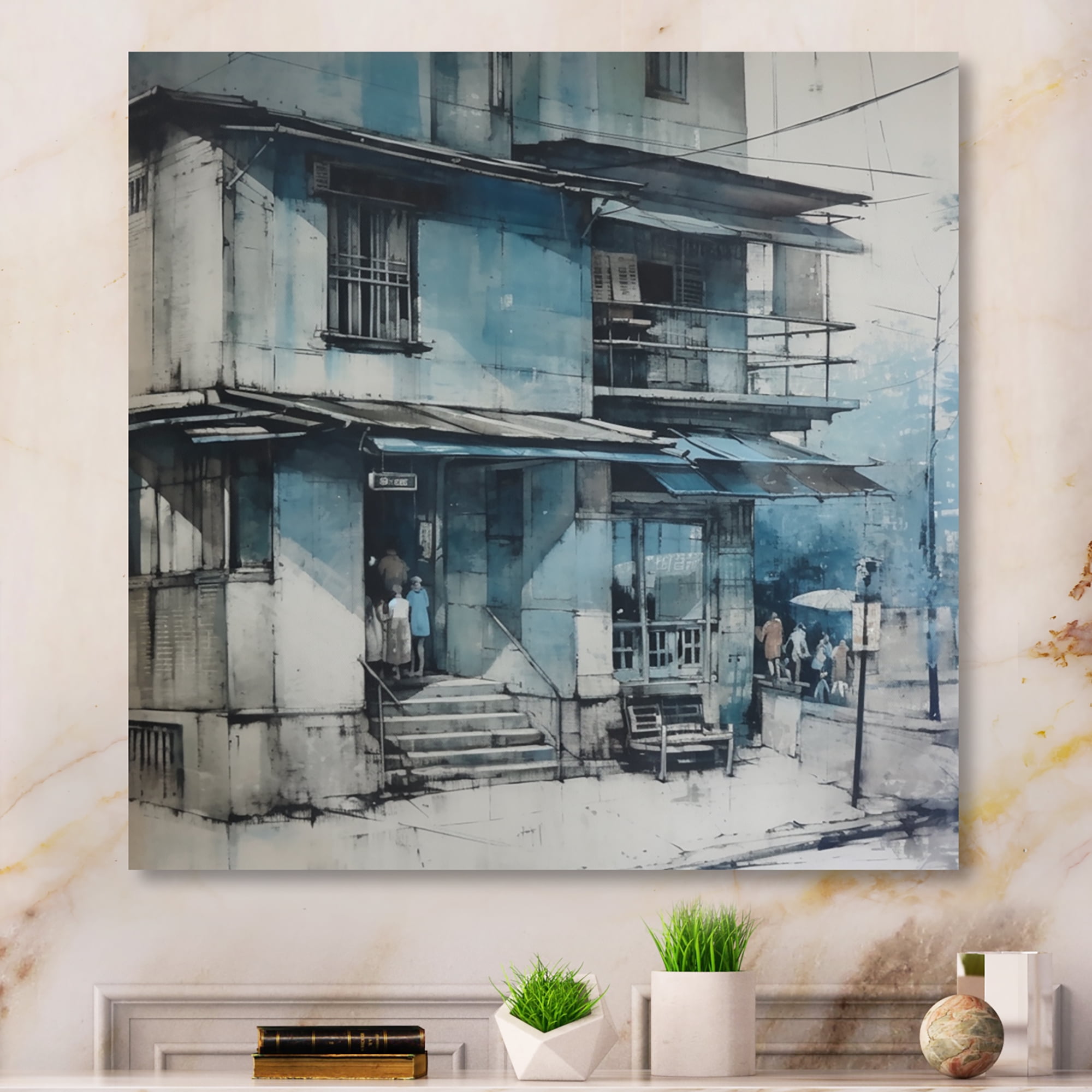 Designart "Artistic Tributes to the Art Deco Era in Blue and Grey" City ...