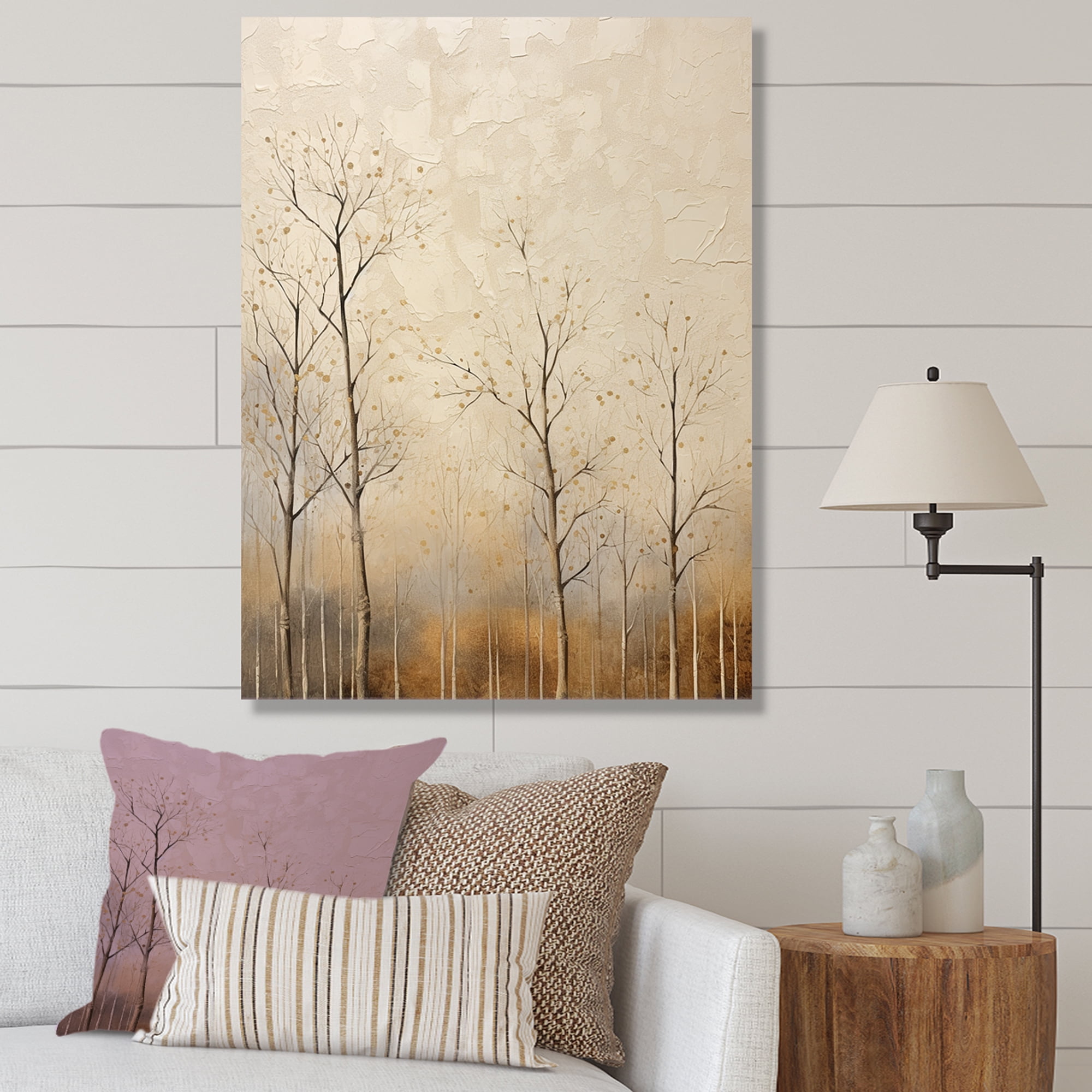 Designart "Artwork Featuring A Harmonious Beige Tree III" Landscape ...