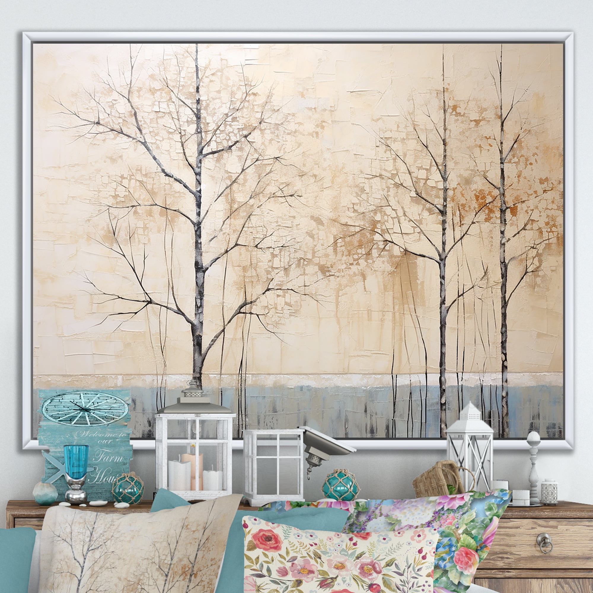 Designart "Artwork Featuring A Harmonious Beige Tree IV" Landscape ...