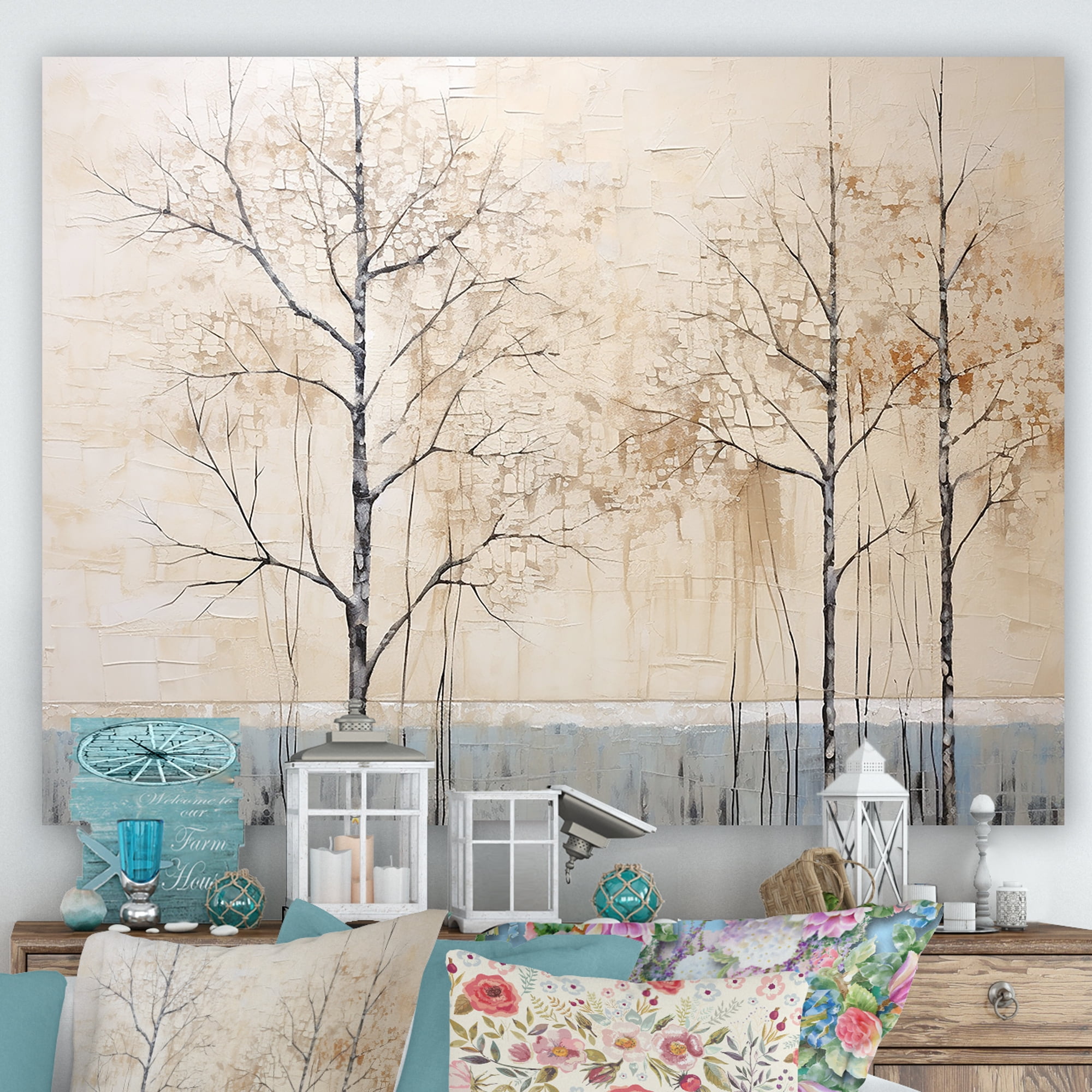 Designart "Artwork Featuring A Harmonious Beige Tree IV" Landscape ...