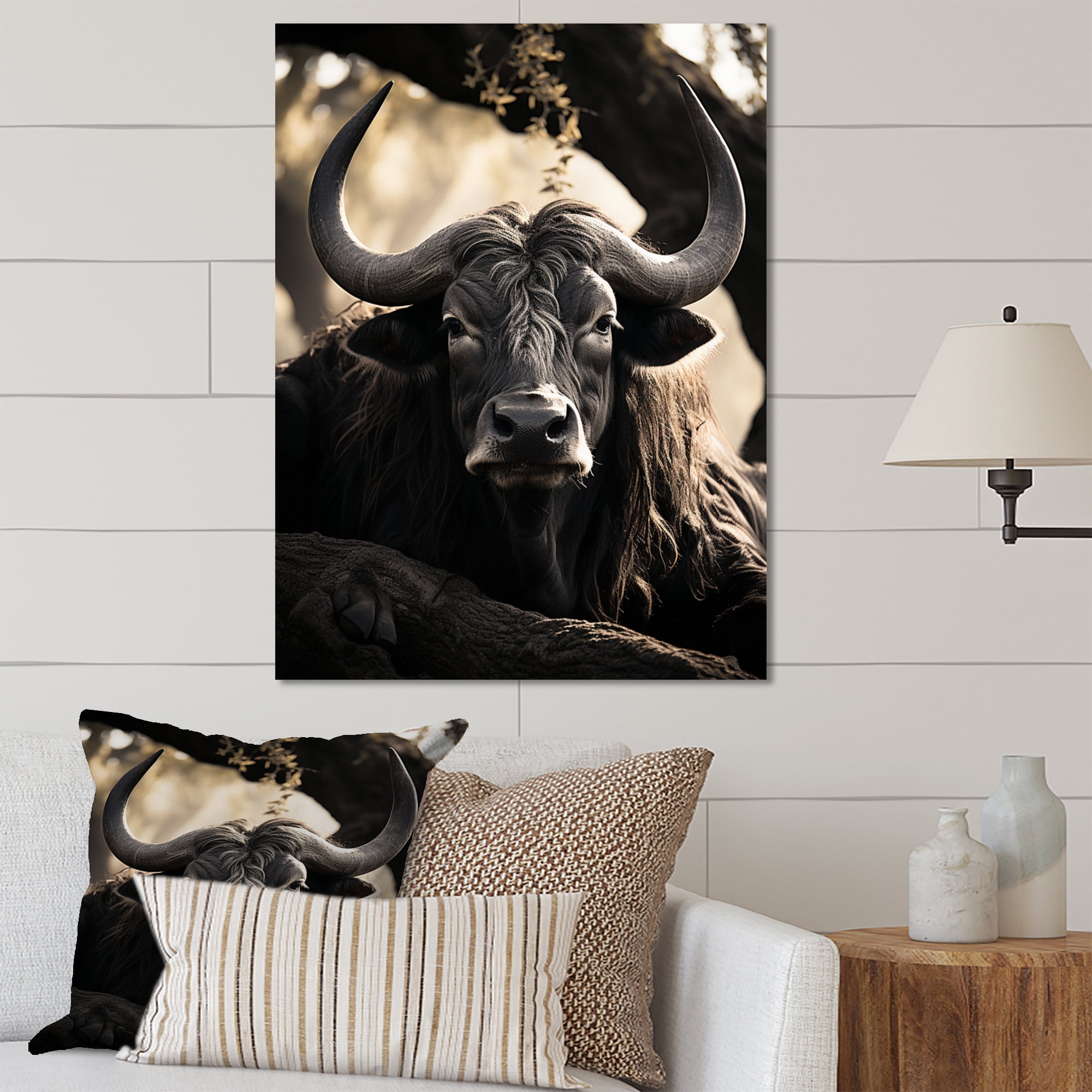 Designart "Ashen Bison Tranquility Amidst Dusk" Animals Metal Wall ...