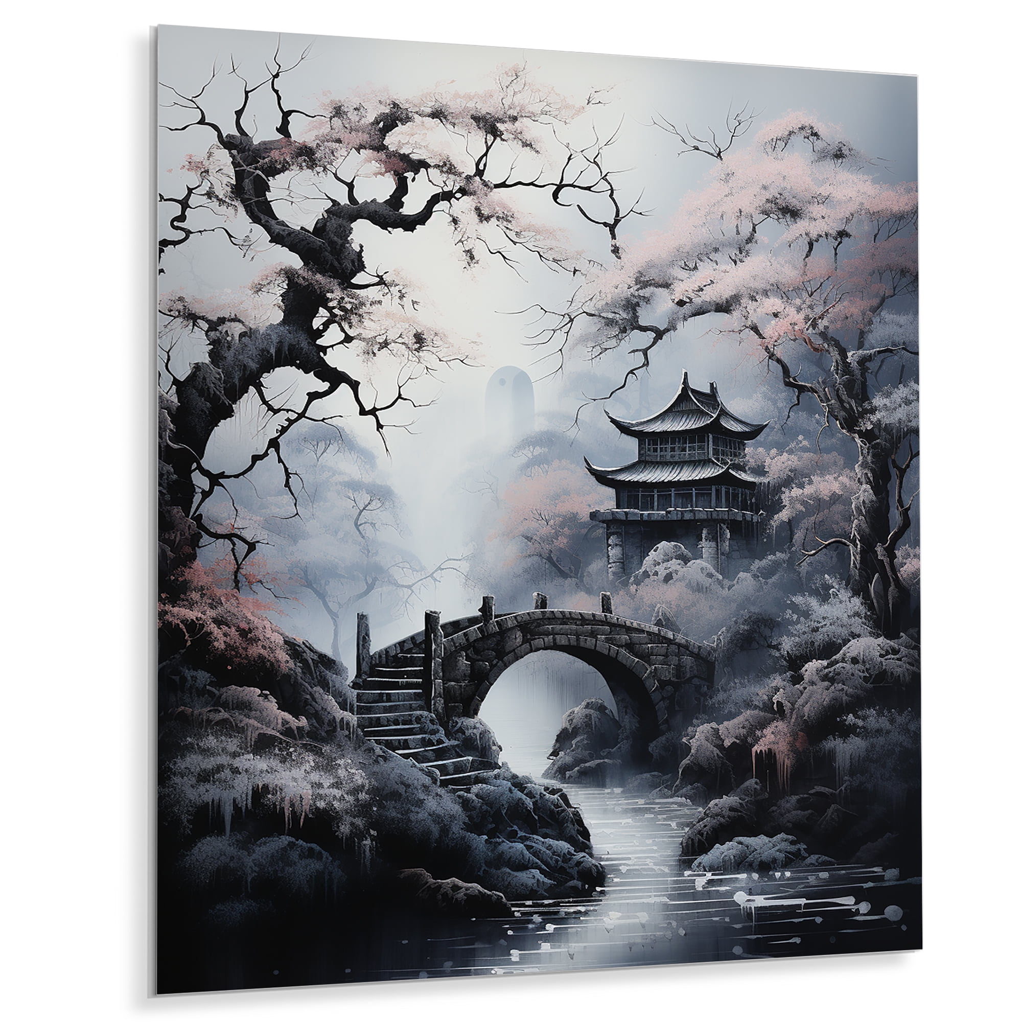 Designart "Ashen Japanese Overpass Amidst Mist" Bridges Metal Art Print ...