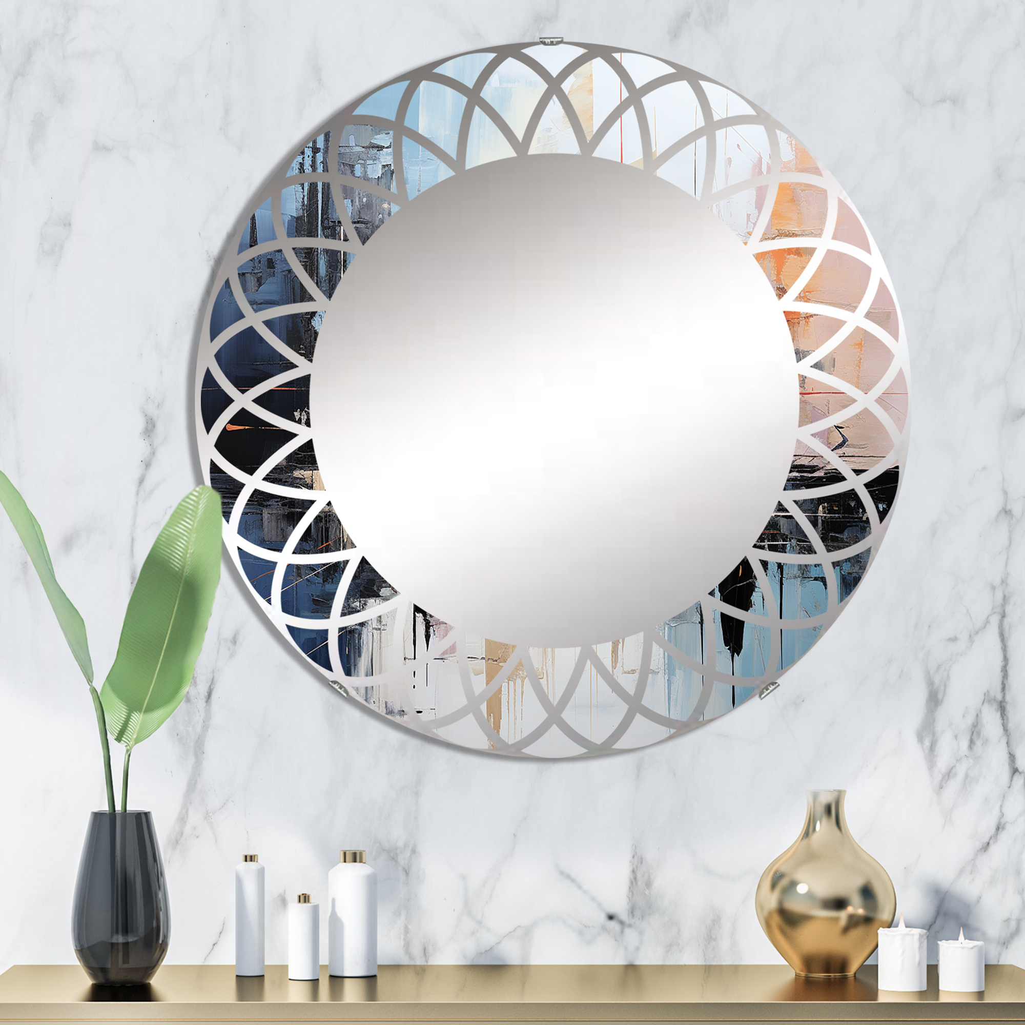 Designart "Asian Art modern Expression III" Abstract Collages Round ...