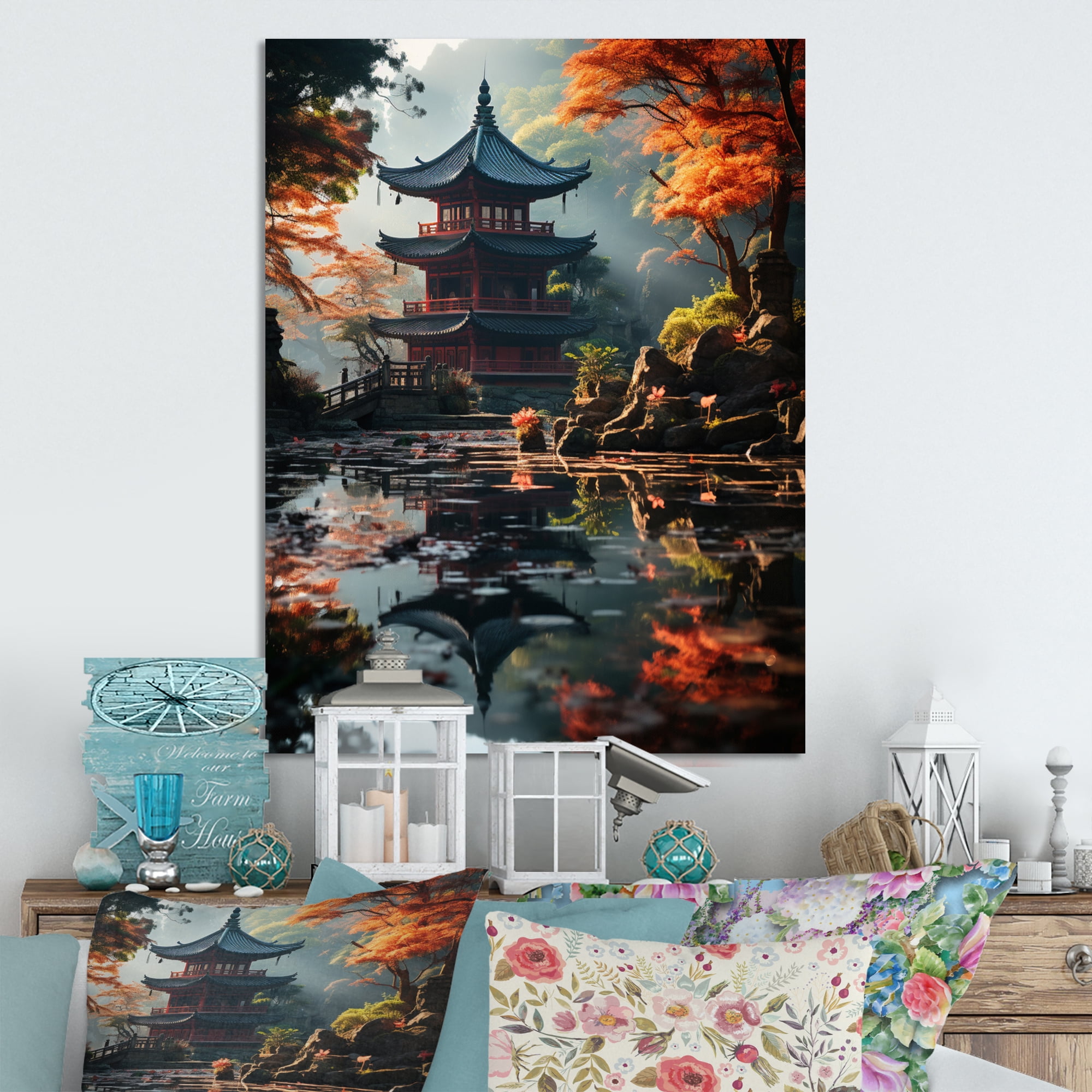 Designart "Asian Art peaceful Pagoda IX" Asian Metal Wall Decor ...