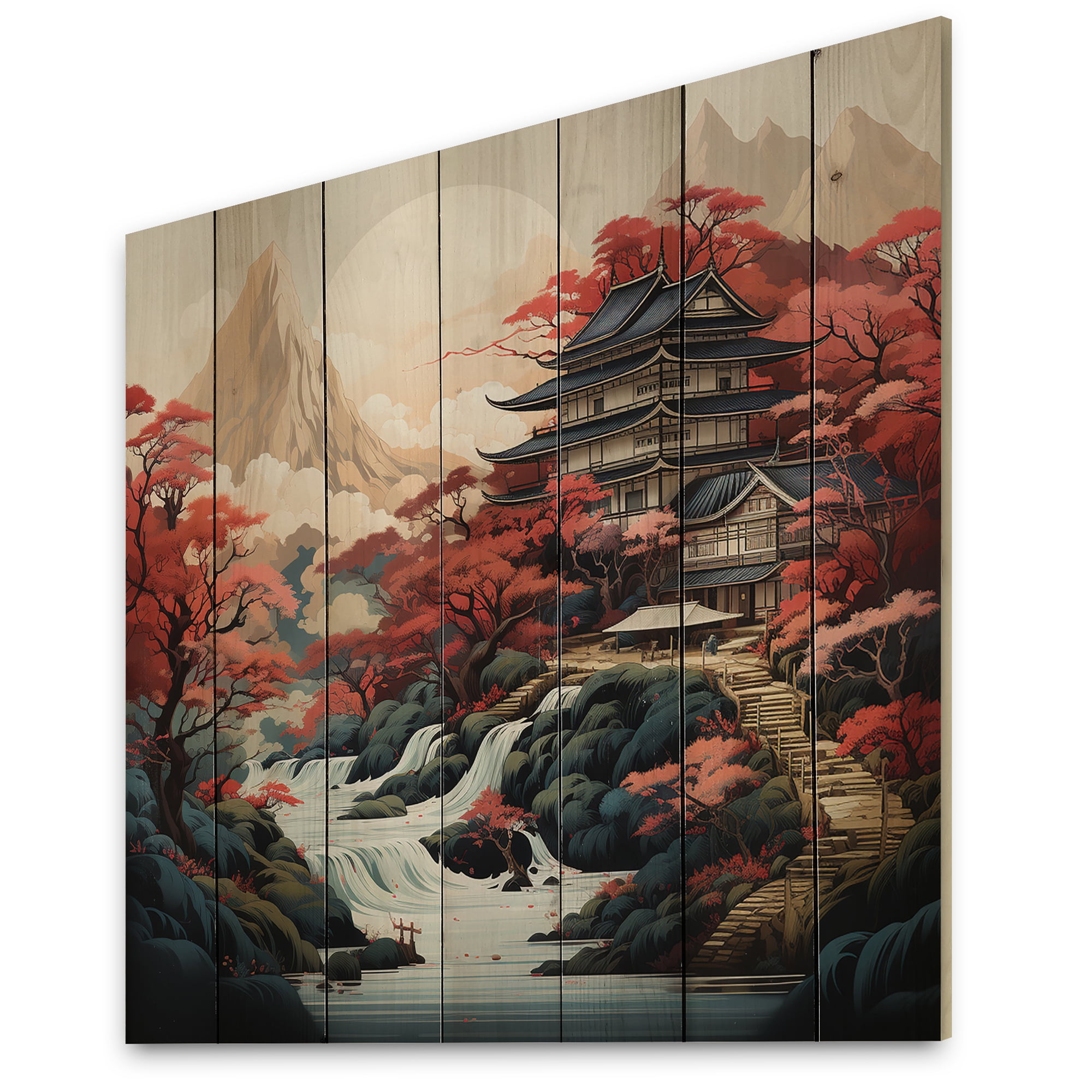 Designart "Asianarthorizon.Png" Asian Print on Natural Pine Wood ...